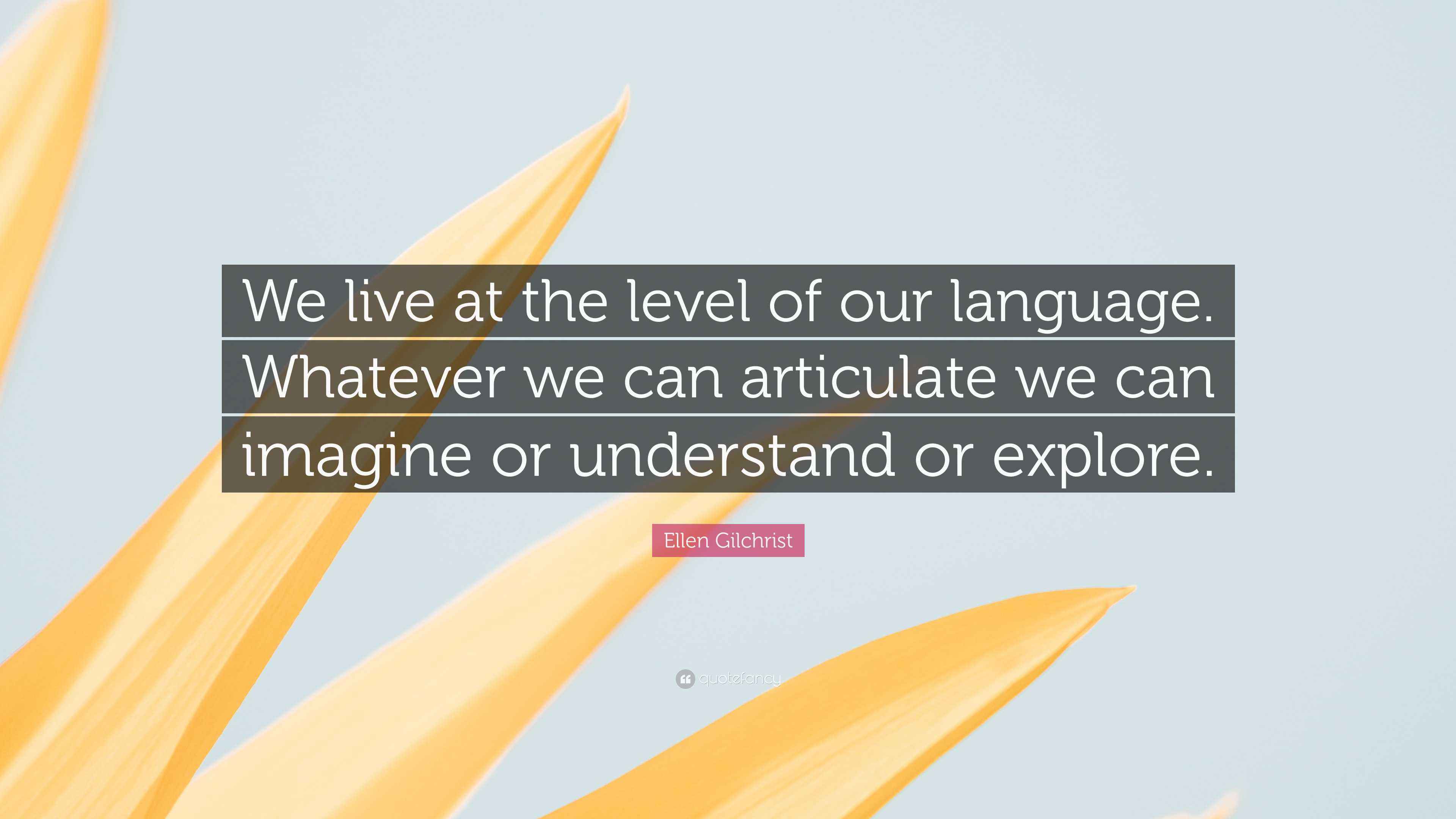 Ellen Gilchrist Quote: “We live at the level of our language. Whatever ...
