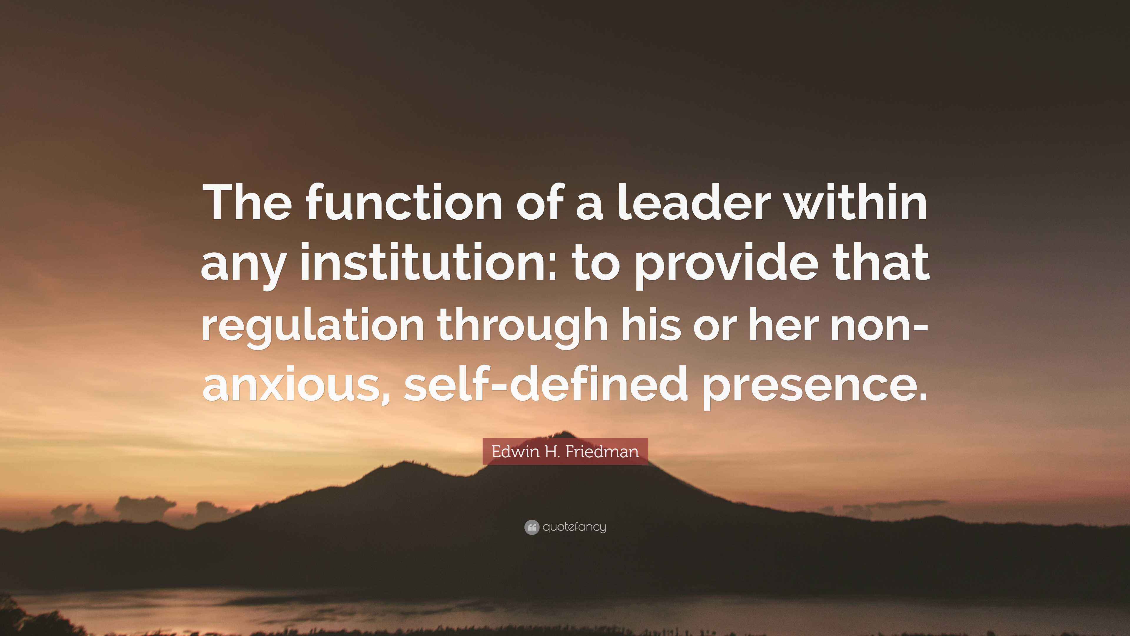 Edwin H. Friedman Quote: “The function of a leader within any ...