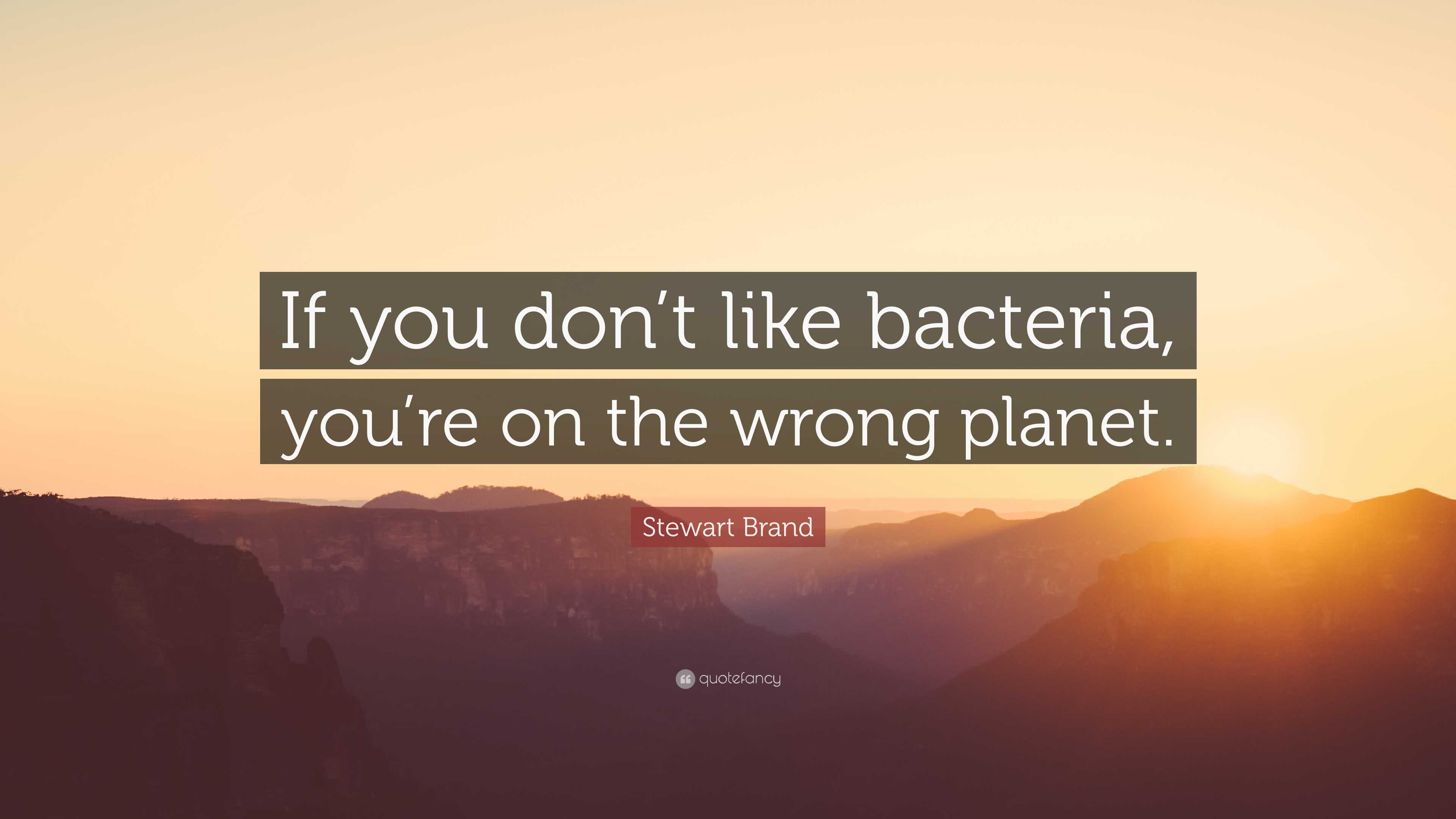 Stewart Brand Quote: “If you don’t like bacteria, you’re on the wrong ...