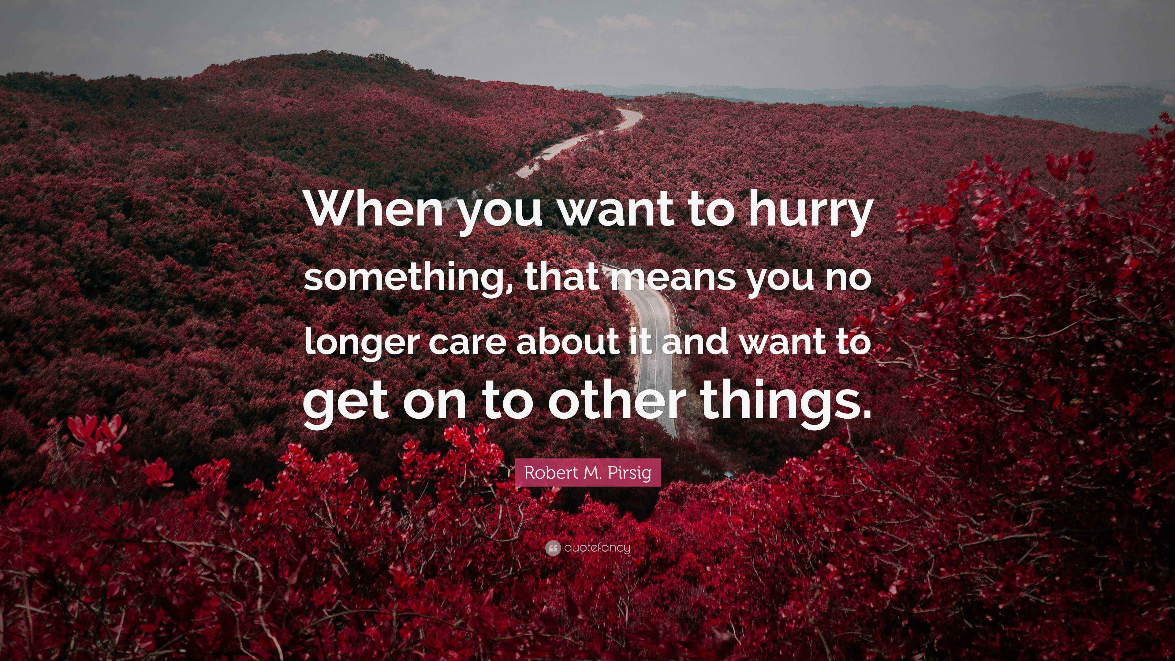 Robert M. Pirsig Quote: “When you want to hurry something, that means ...