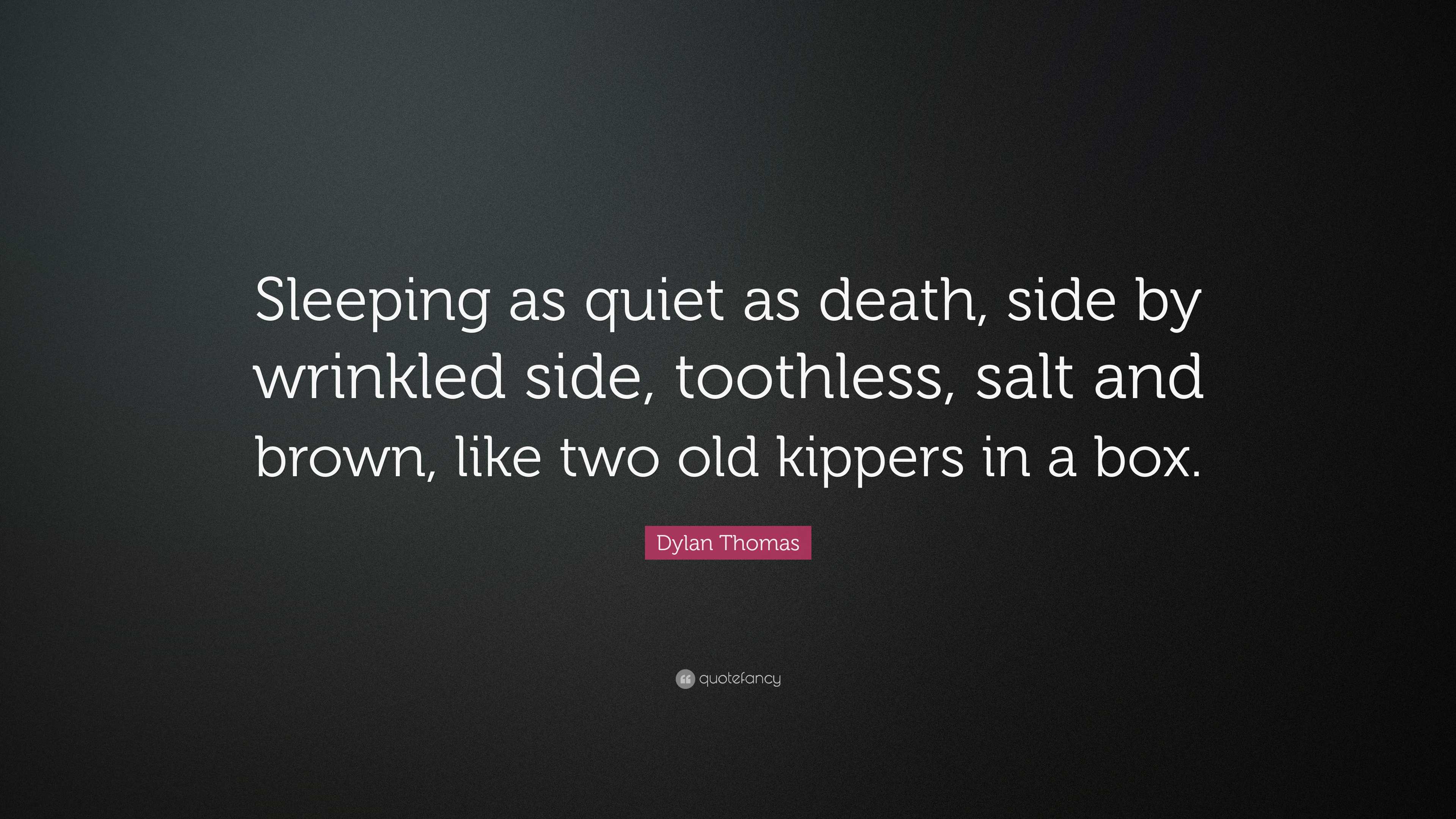 Dylan Thomas Quote: “Sleeping as quiet as death, side by wrinkled side ...