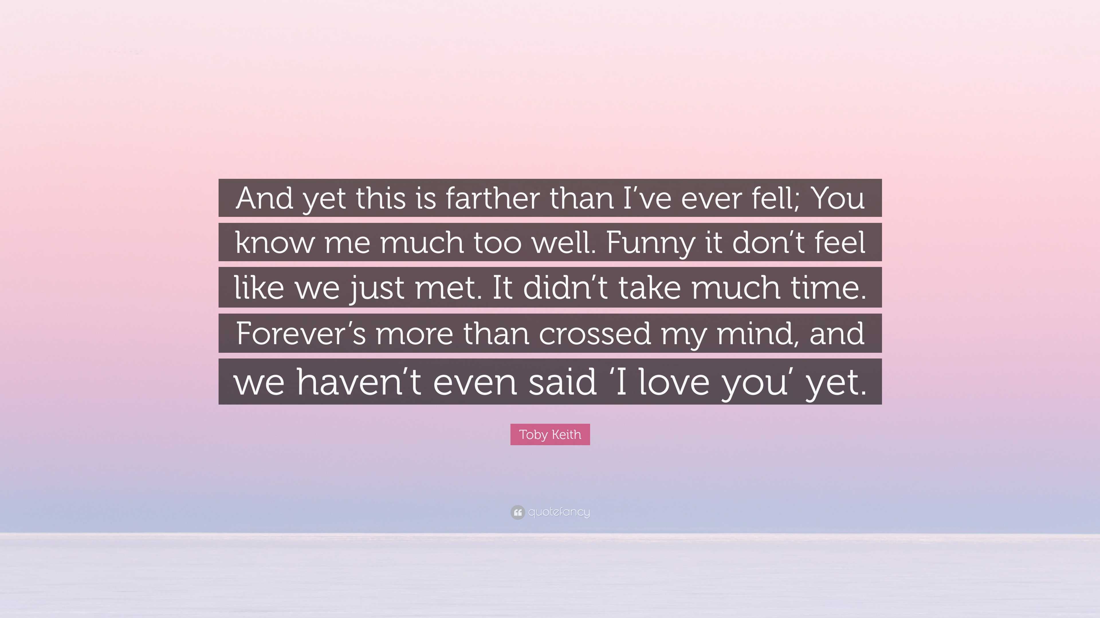 Toby Keith Quote: “And yet this is farther than I’ve ever fell; You ...