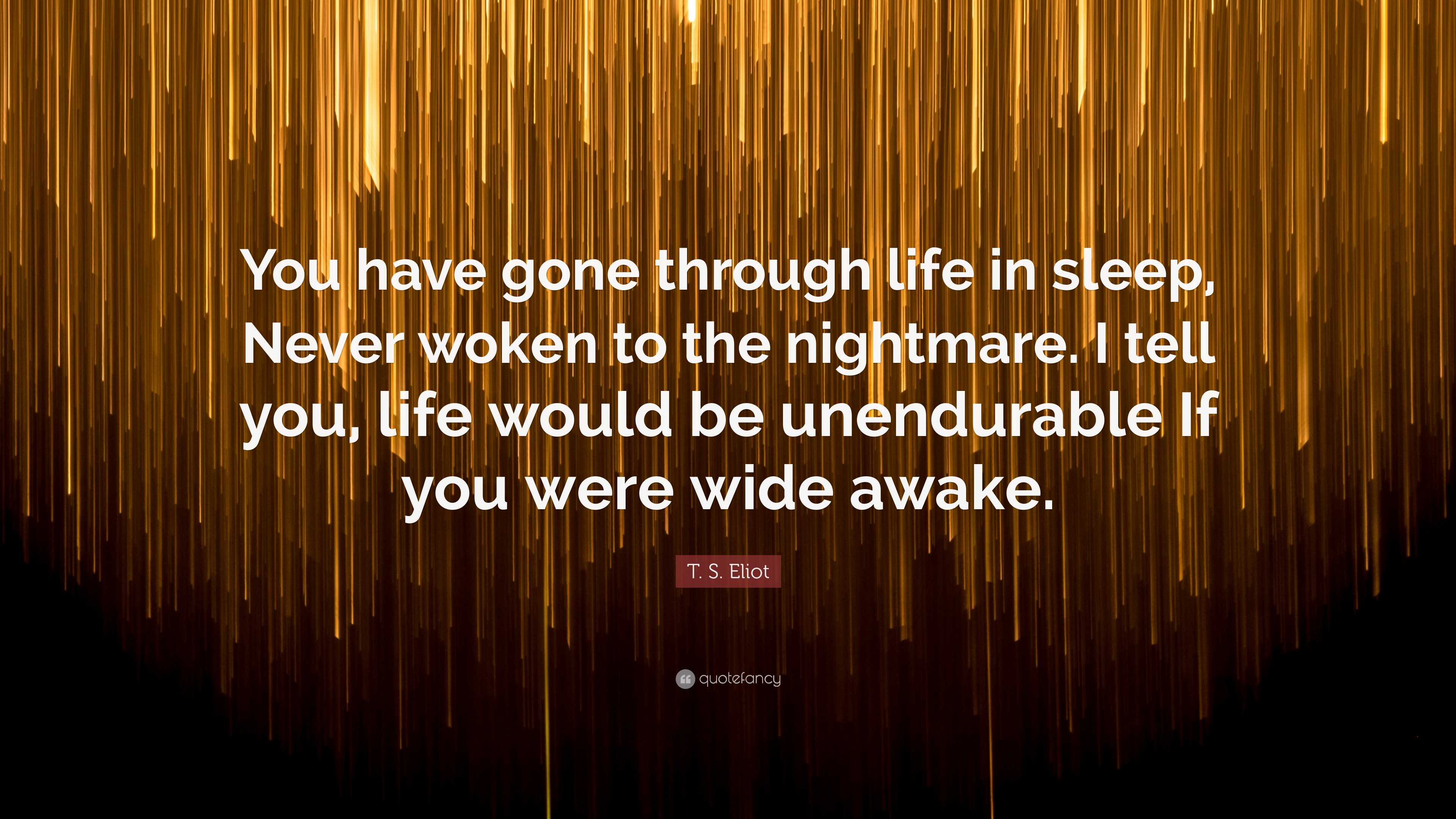 T. S. Eliot Quote: “You have gone through life in sleep, Never woken to ...
