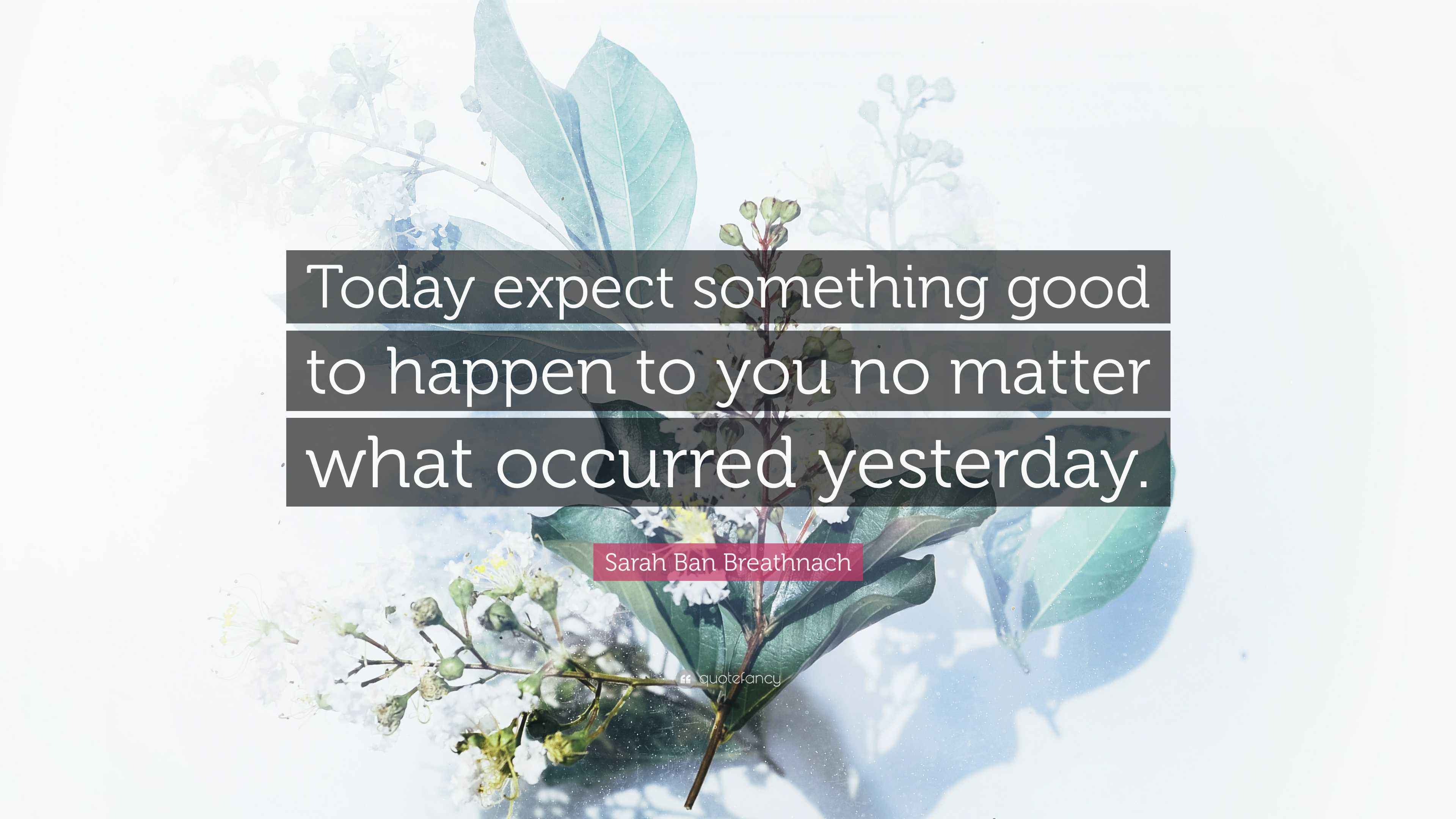 Sarah Ban Breathnach Quote: “Today expect something good to happen to ...