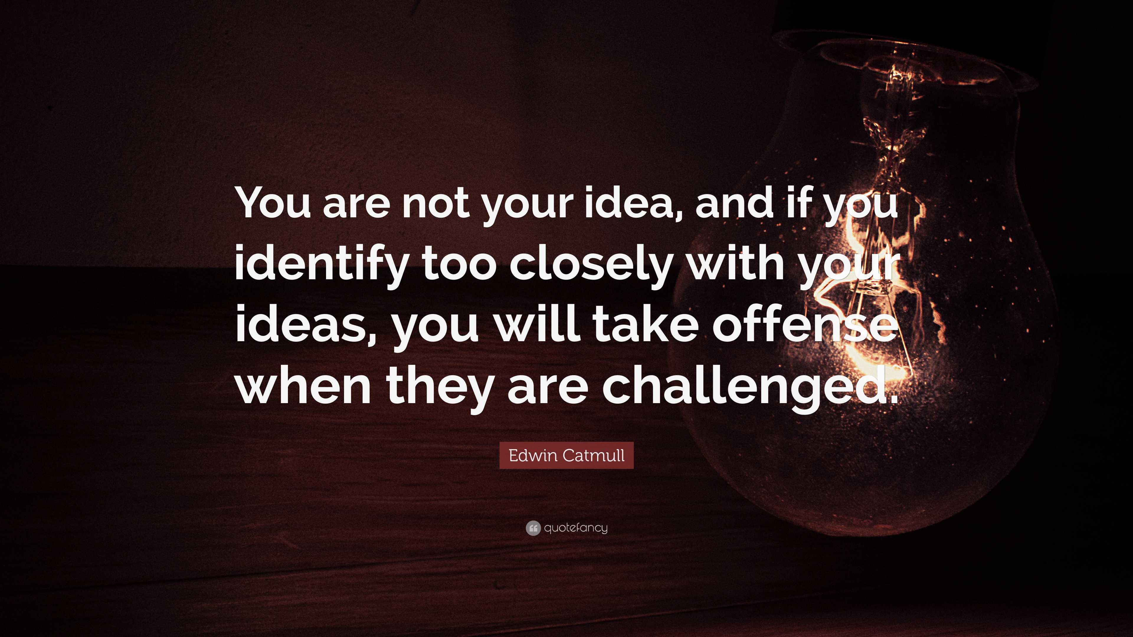 Edwin Catmull Quote: “You are not your idea, and if you identify too ...