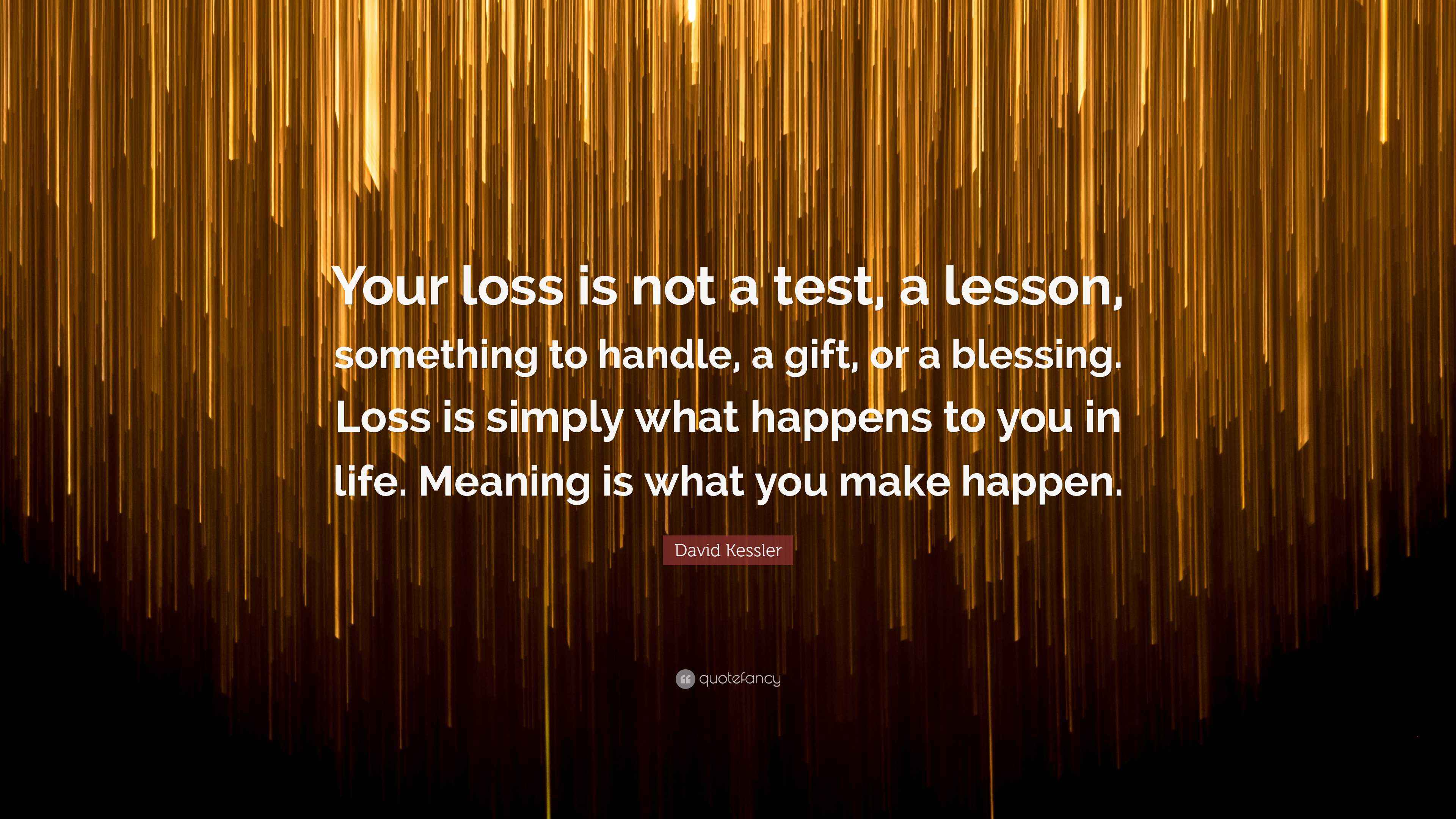 David Kessler Quote: “Your loss is not a test, a lesson, something to ...