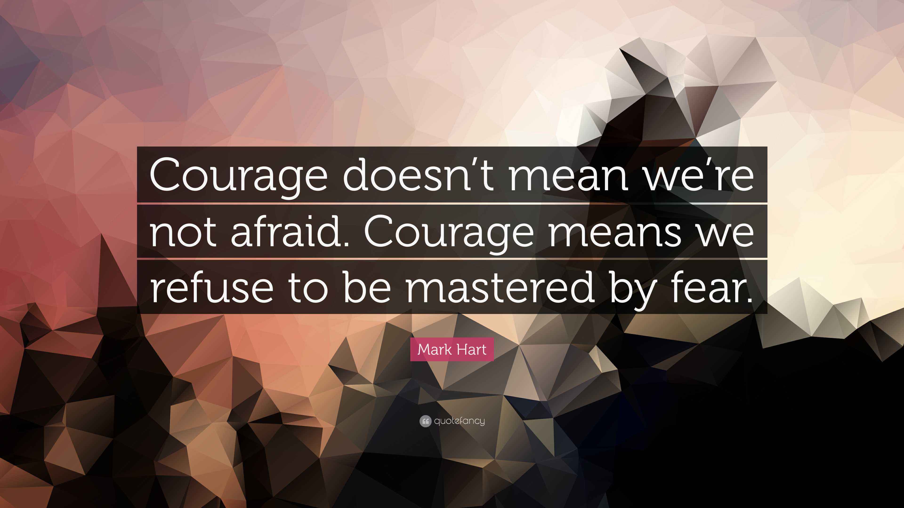 Mark Hart Quote: “Courage doesn’t mean we’re not afraid. Courage means ...