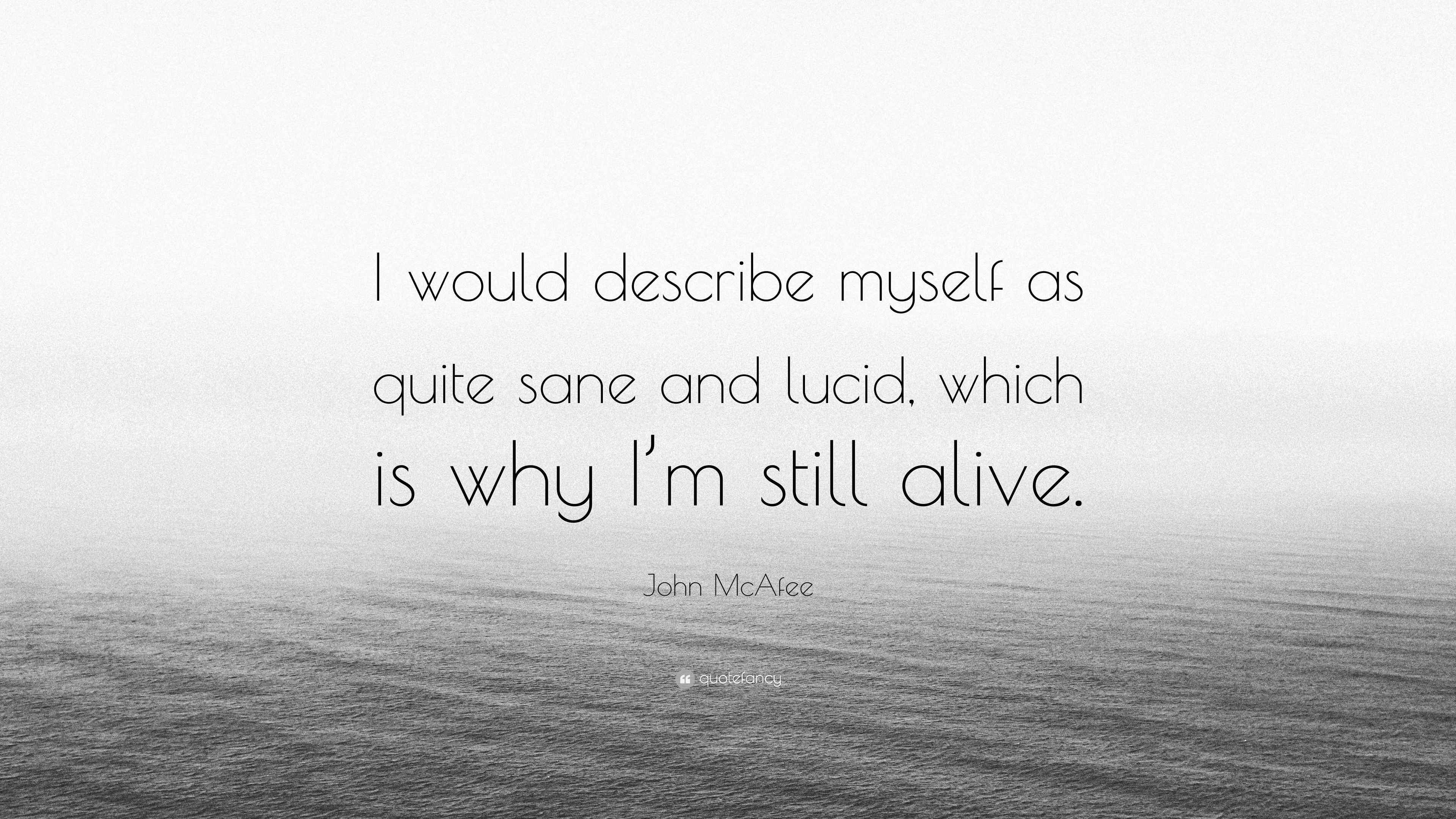 John McAfee Quote: “I would describe myself as quite sane and lucid ...