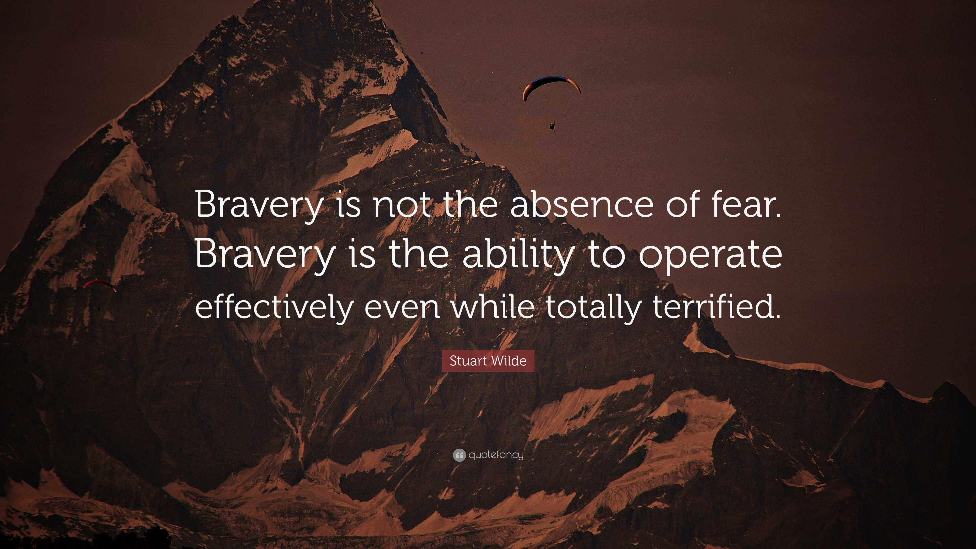 Stuart Wilde Quote: “Bravery is not the absence of fear. Bravery is the ...