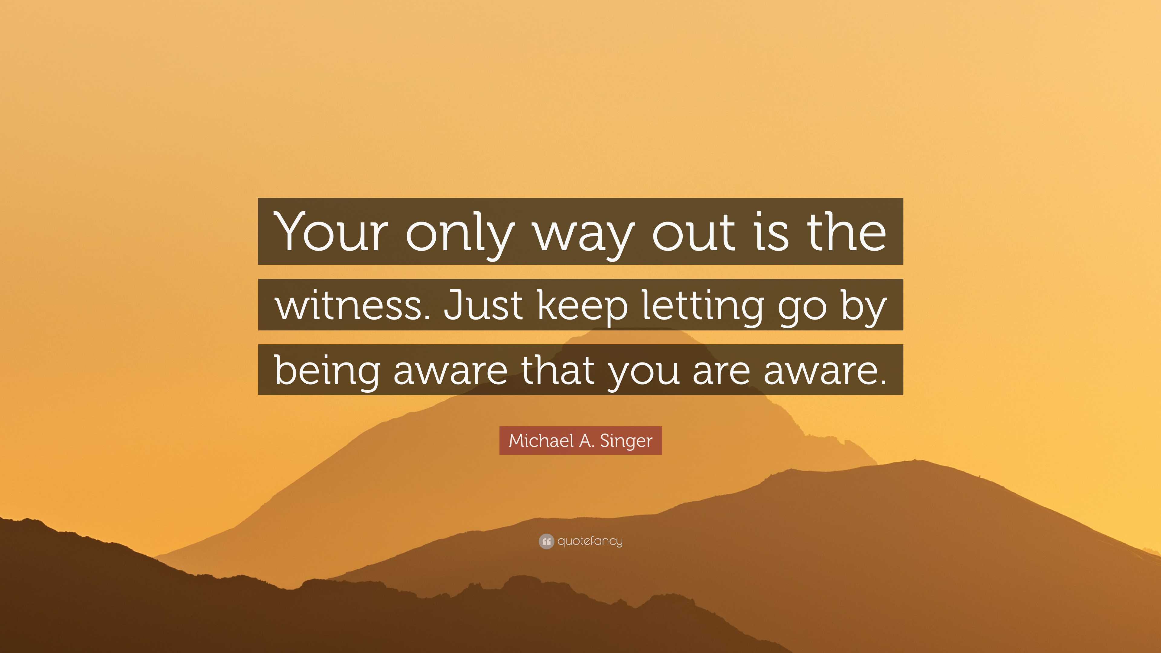 Michael A. Singer Quote: “Your only way out is the witness. Just keep ...