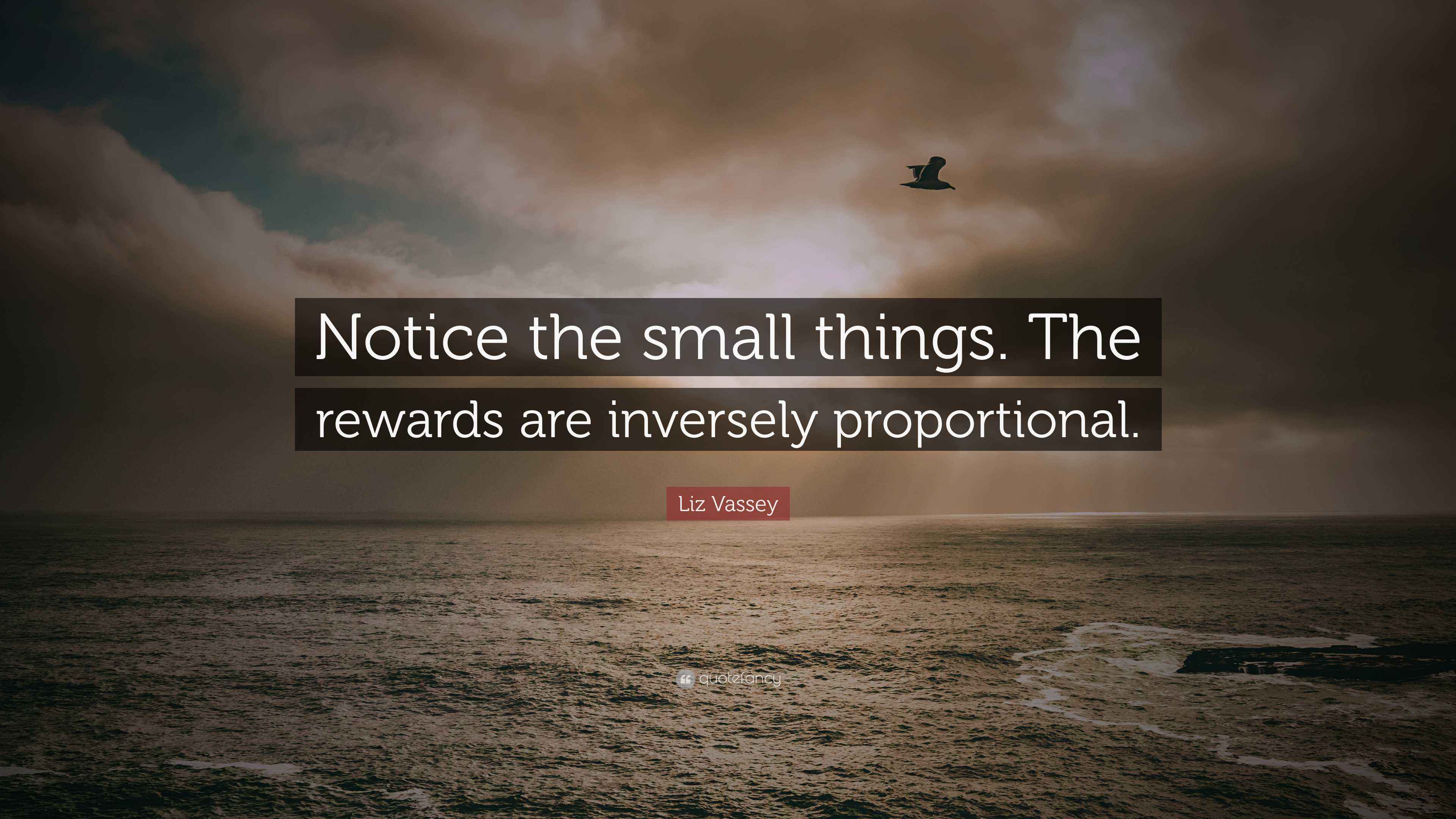 Liz Vassey Quote: “Notice the small things. The rewards are inversely ...