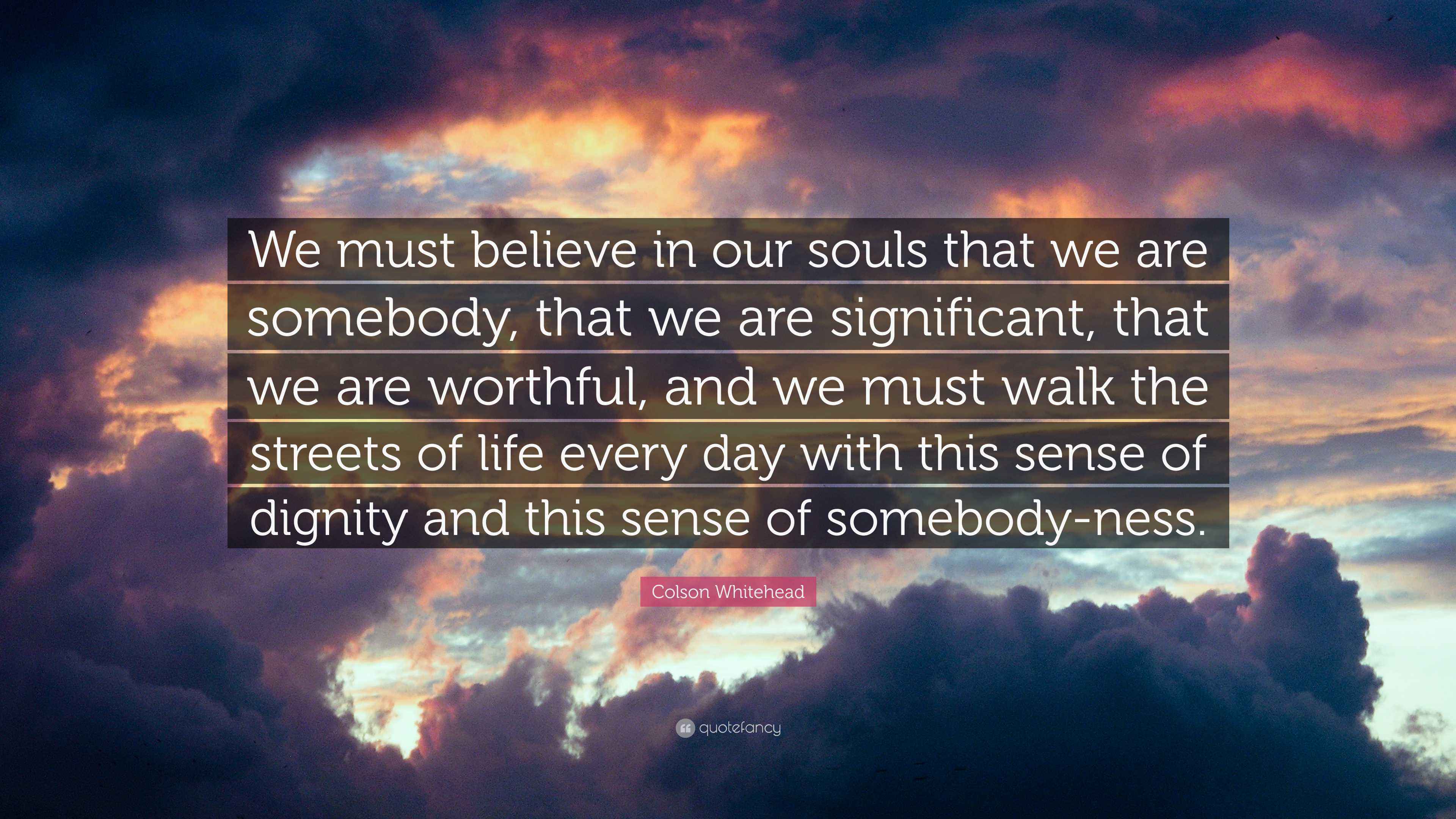 Colson Whitehead Quote: “We must believe in our souls that we are ...