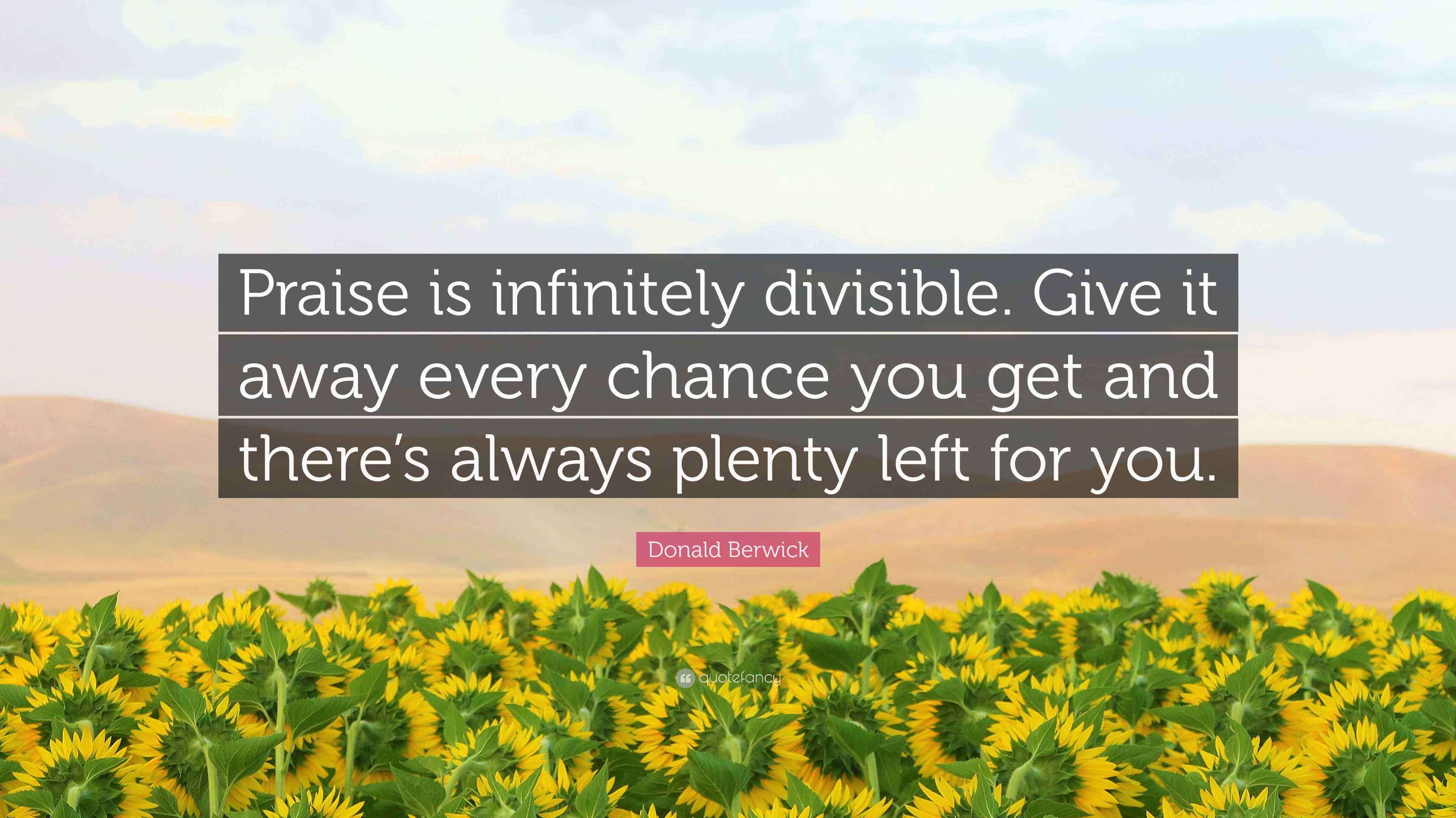 Donald Berwick Quote: “Praise is infinitely divisible. Give it away ...