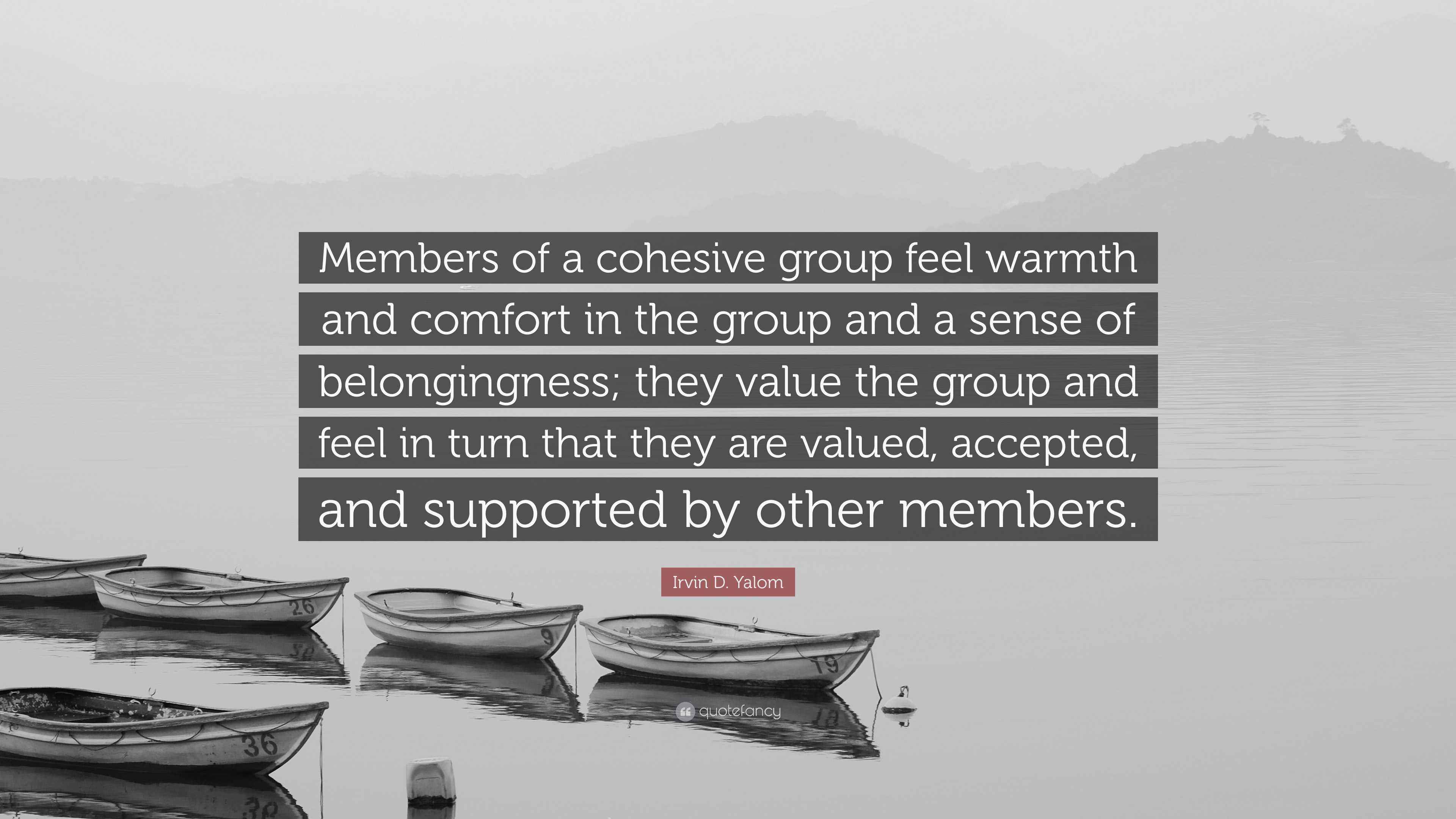 Irvin D. Yalom Quote: “Members of a cohesive group feel warmth and ...