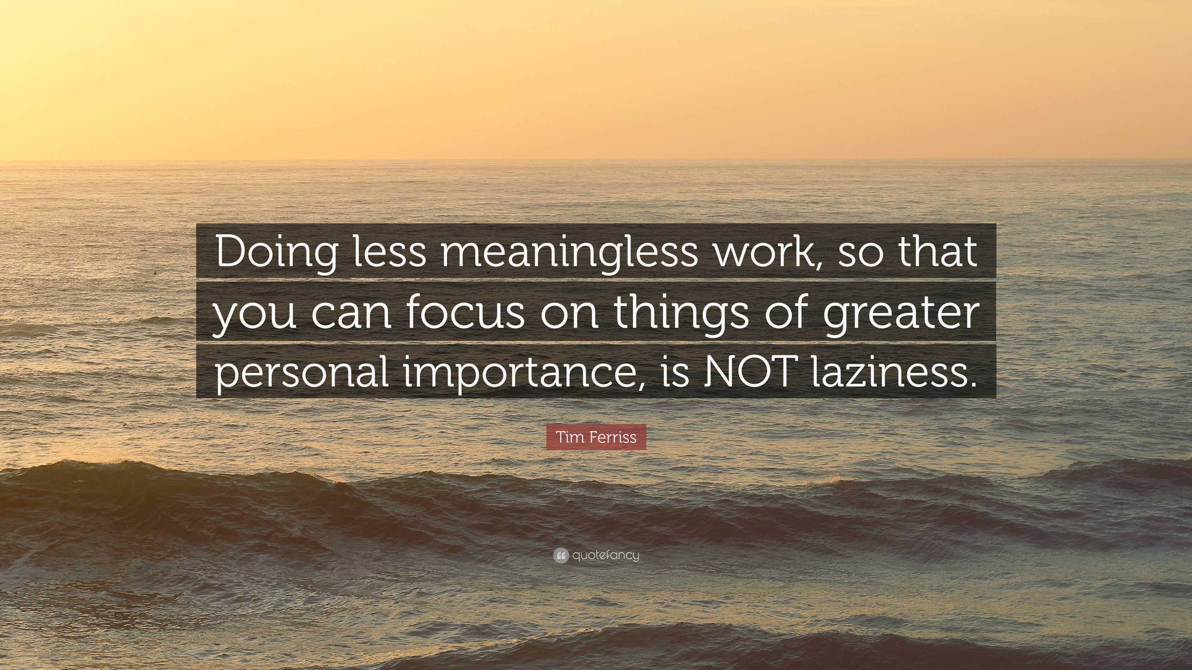 Tim Ferriss Quote: “Doing less meaningless work, so that you can focus ...