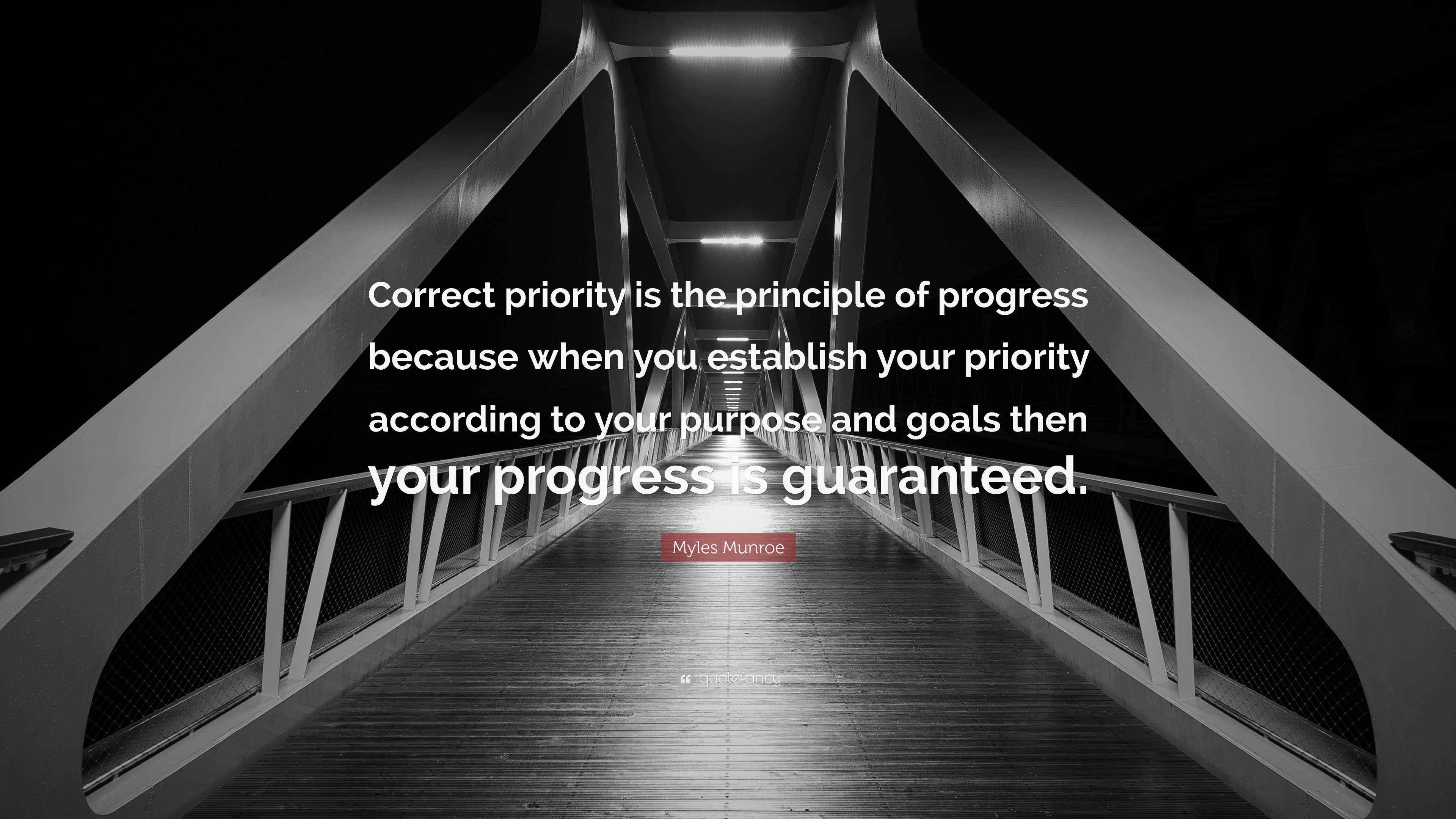 Myles Munroe Quote: “Correct priority is the principle of progress ...