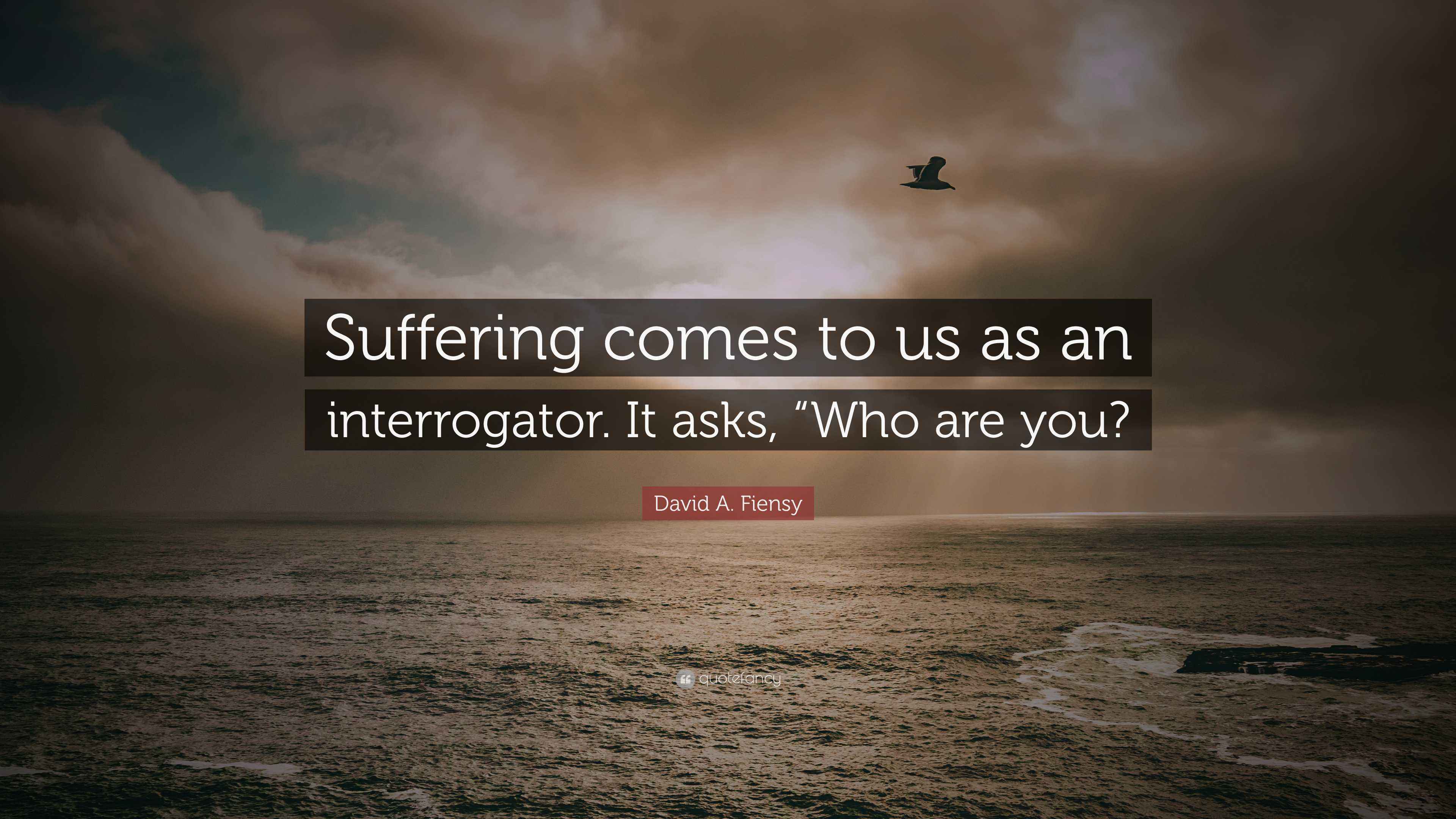 David A. Fiensy Quote: “Suffering comes to us as an interrogator. It ...
