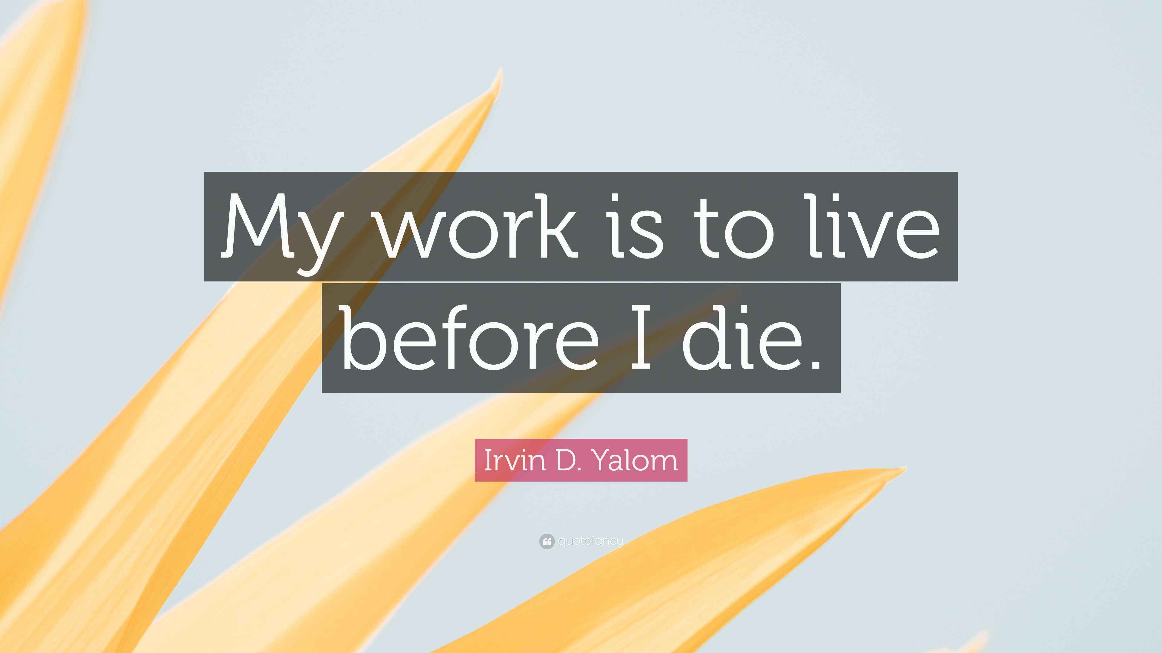 Irvin D. Yalom Quote: “My work is to live before I die.”