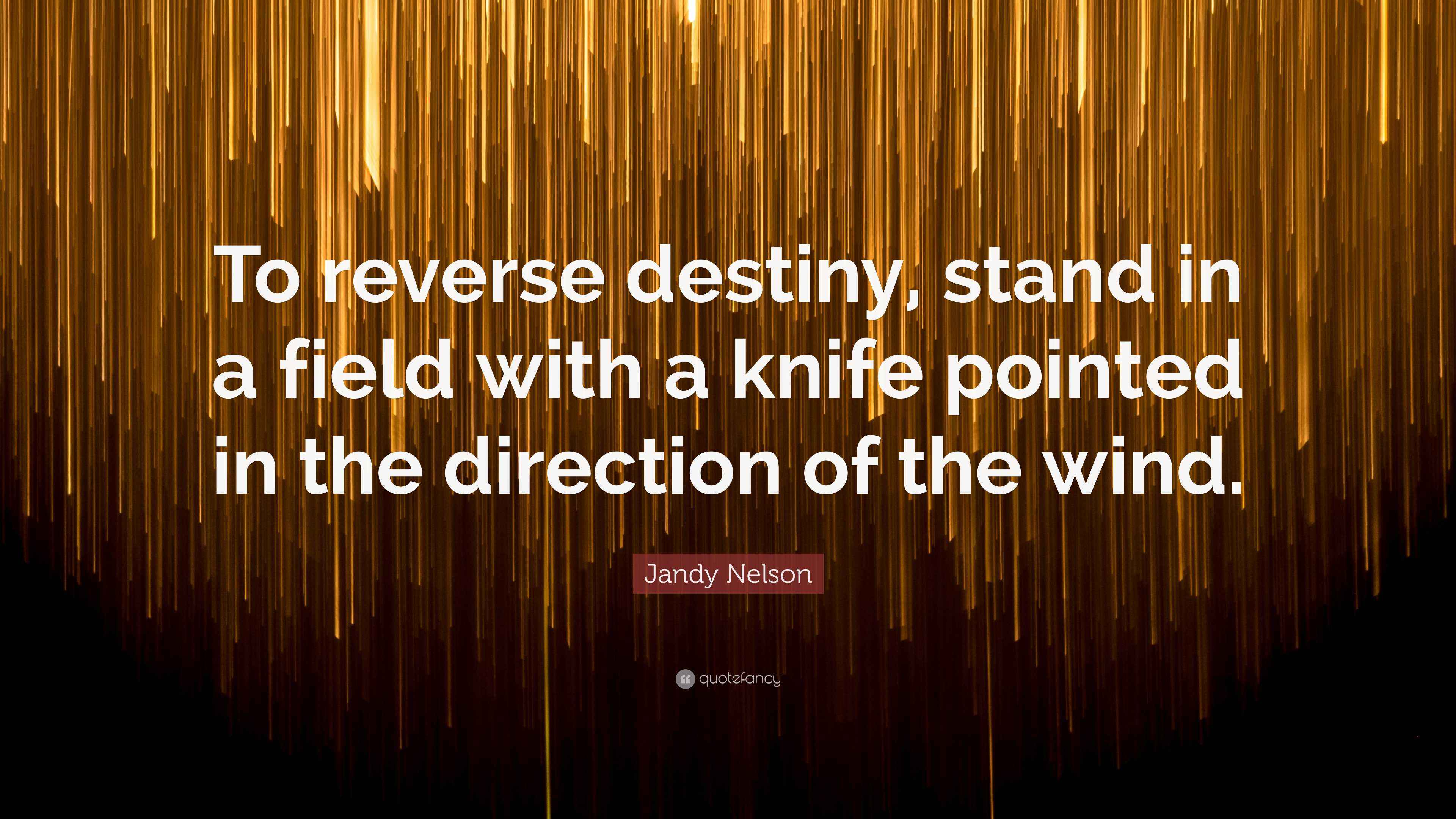 Jandy Nelson Quote: “To reverse destiny, stand in a field with a knife ...