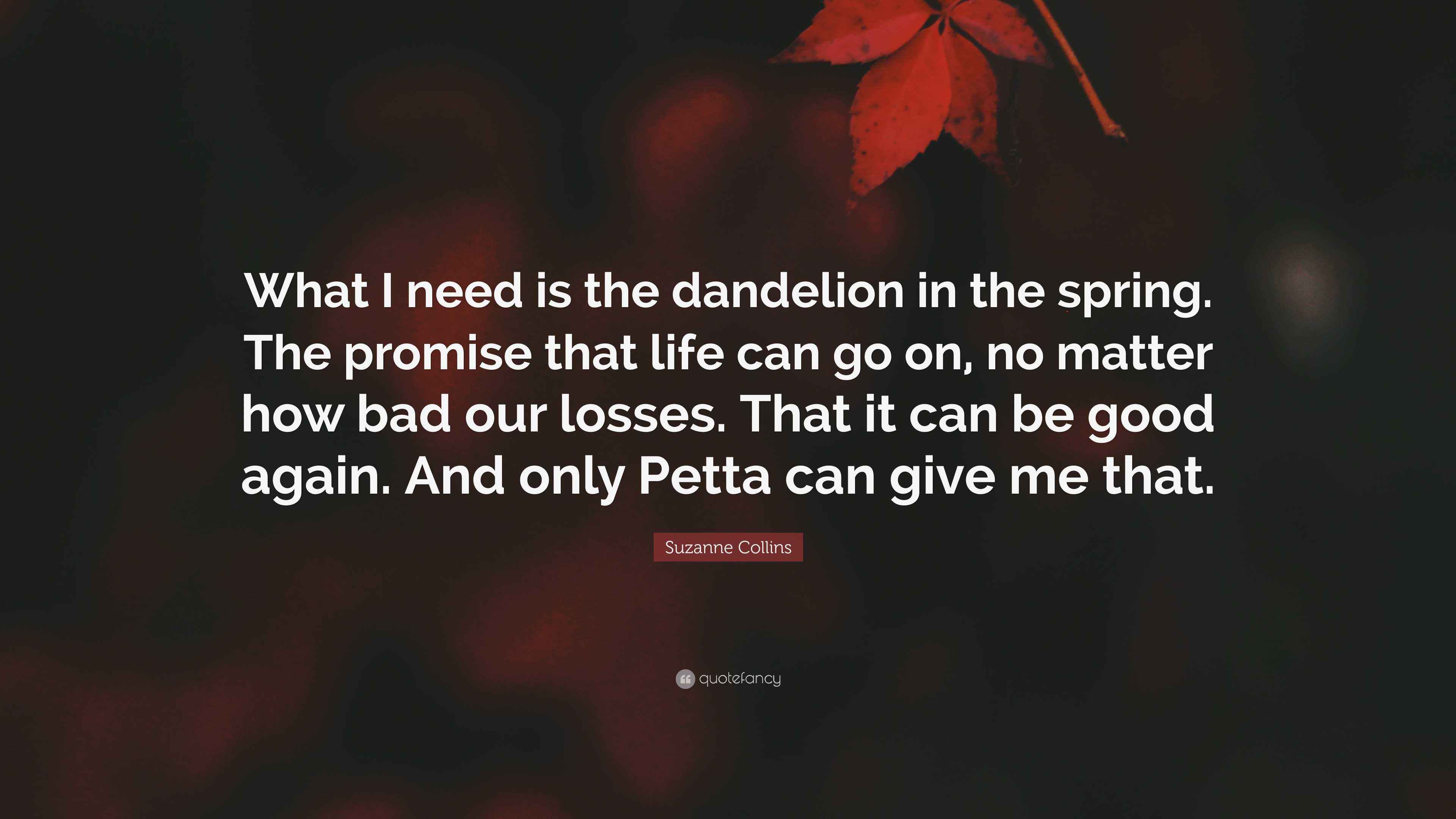 Suzanne Collins Quote: “What I need is the dandelion in the spring. The ...