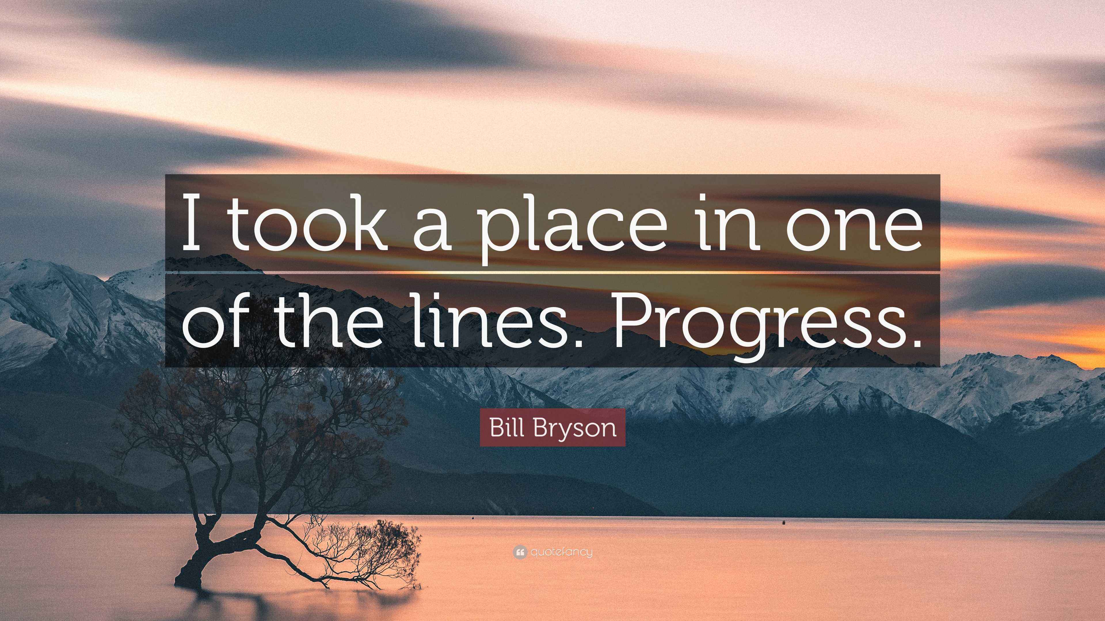 Bill Bryson Quote: “I took a place in one of the lines. Progress.”