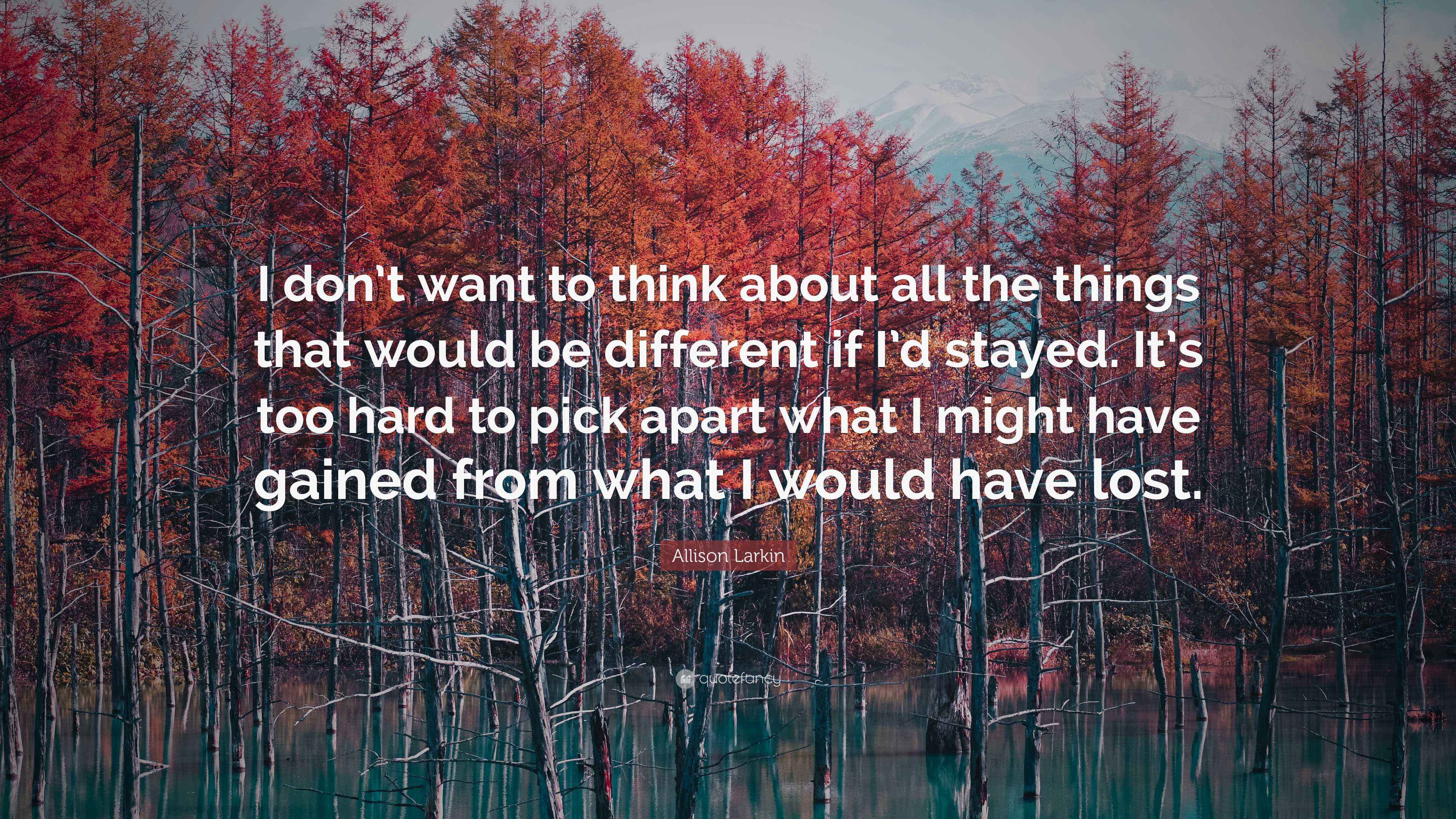 Allison Larkin Quote: “I don’t want to think about all the things that ...