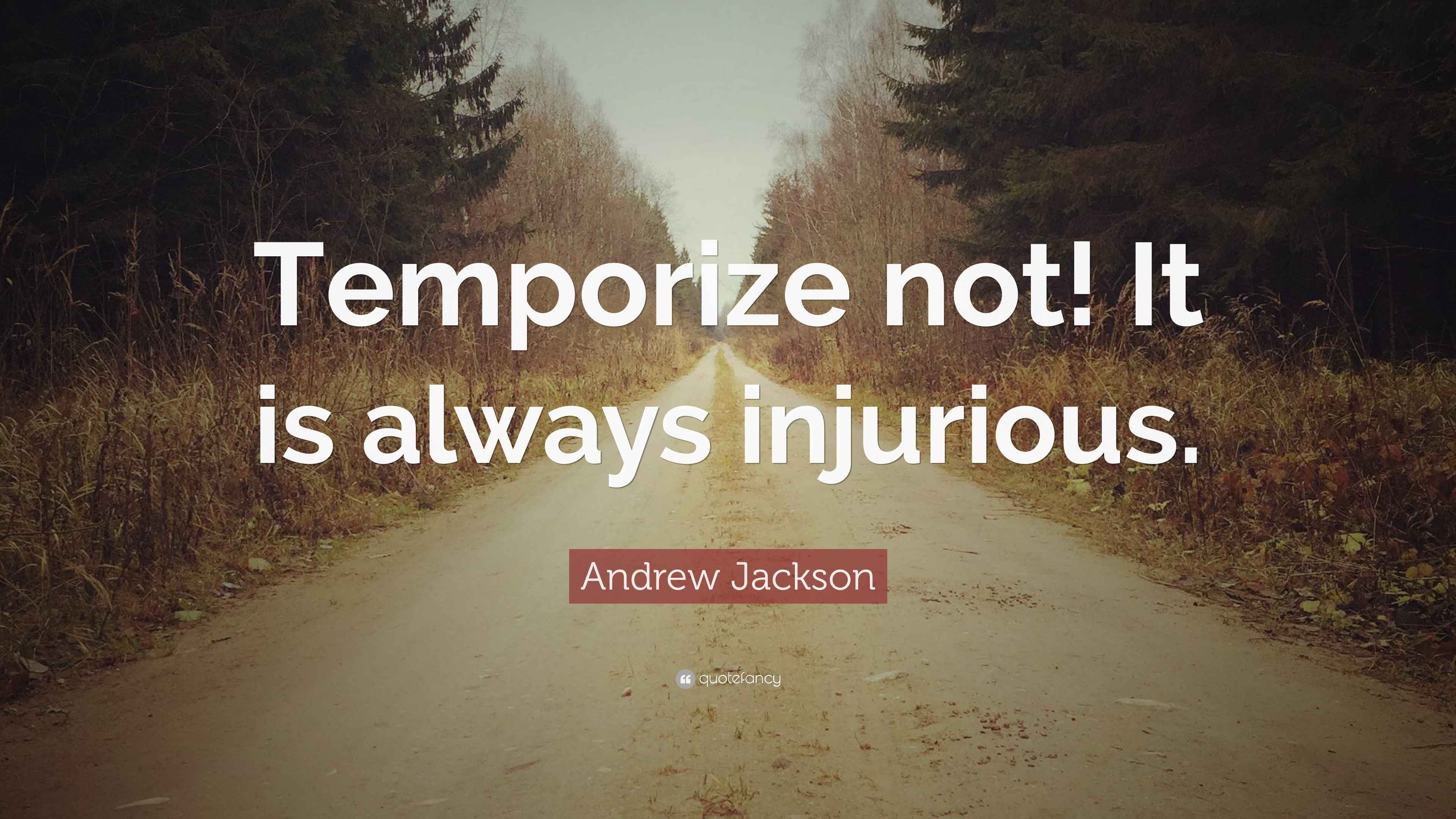 Andrew Jackson Quote: “Temporize not! It is always injurious.”