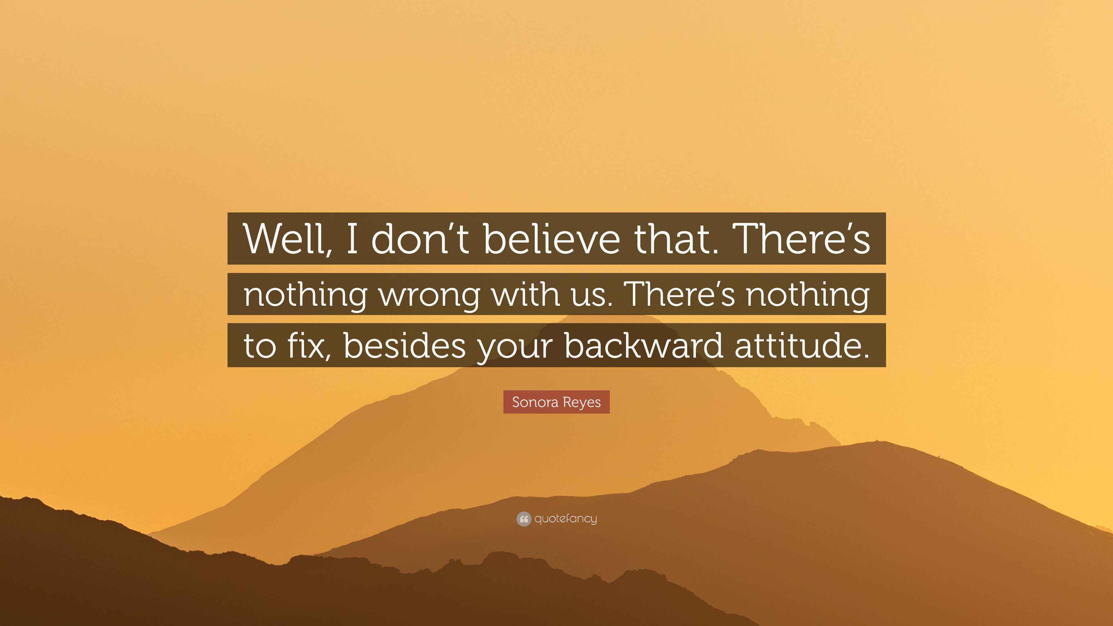 Sonora Reyes Quote: “Well, I don’t believe that. There’s nothing wrong with us. There’s nothing ...