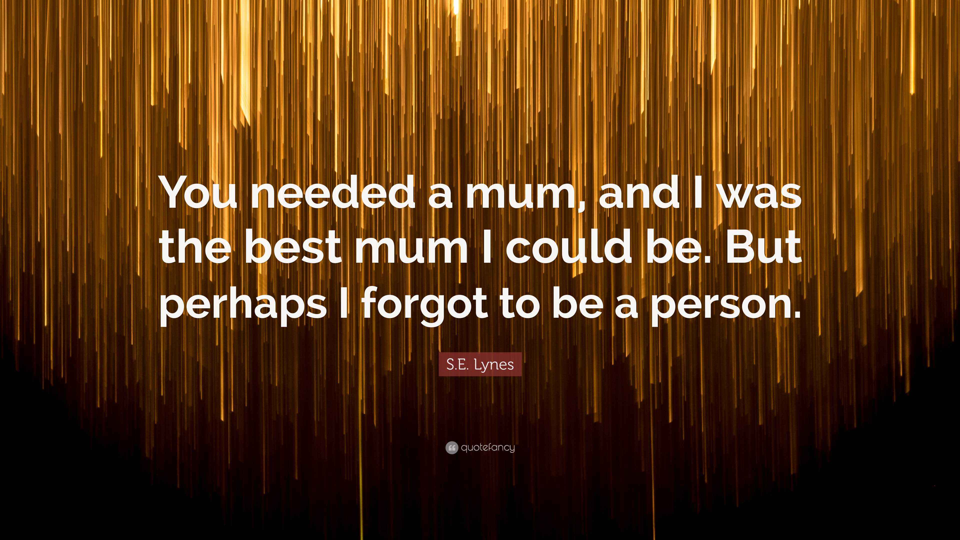 S.E. Lynes Quote: “You needed a mum, and I was the best mum I could be ...