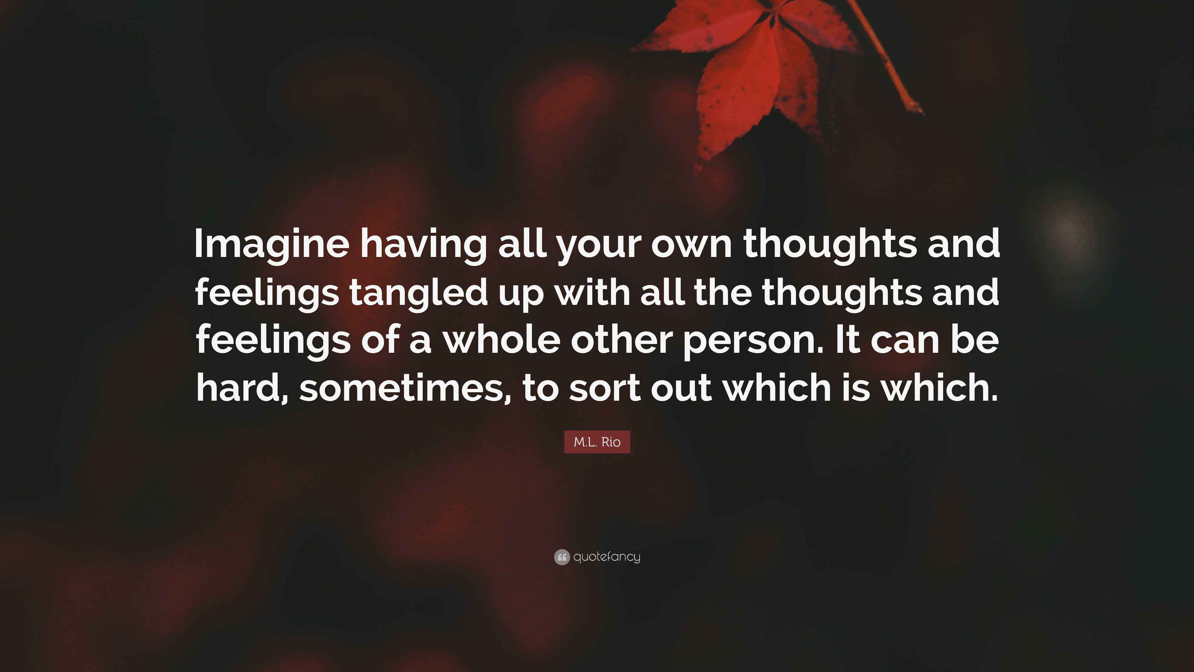 M.L. Rio Quote: “Imagine having all your own thoughts and feelings ...