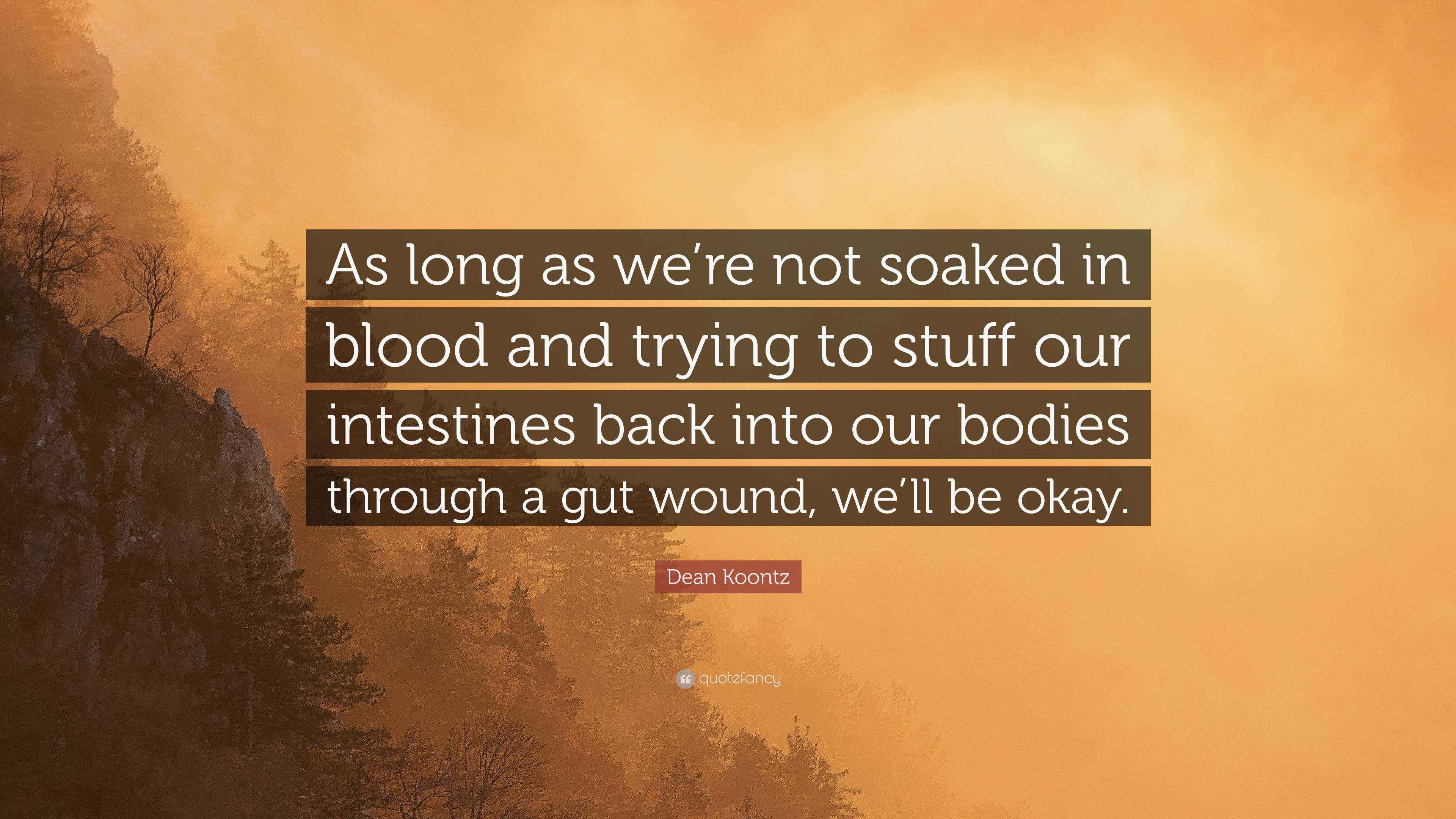 Dean Koontz Quote: “As long as we’re not soaked in blood and trying to ...