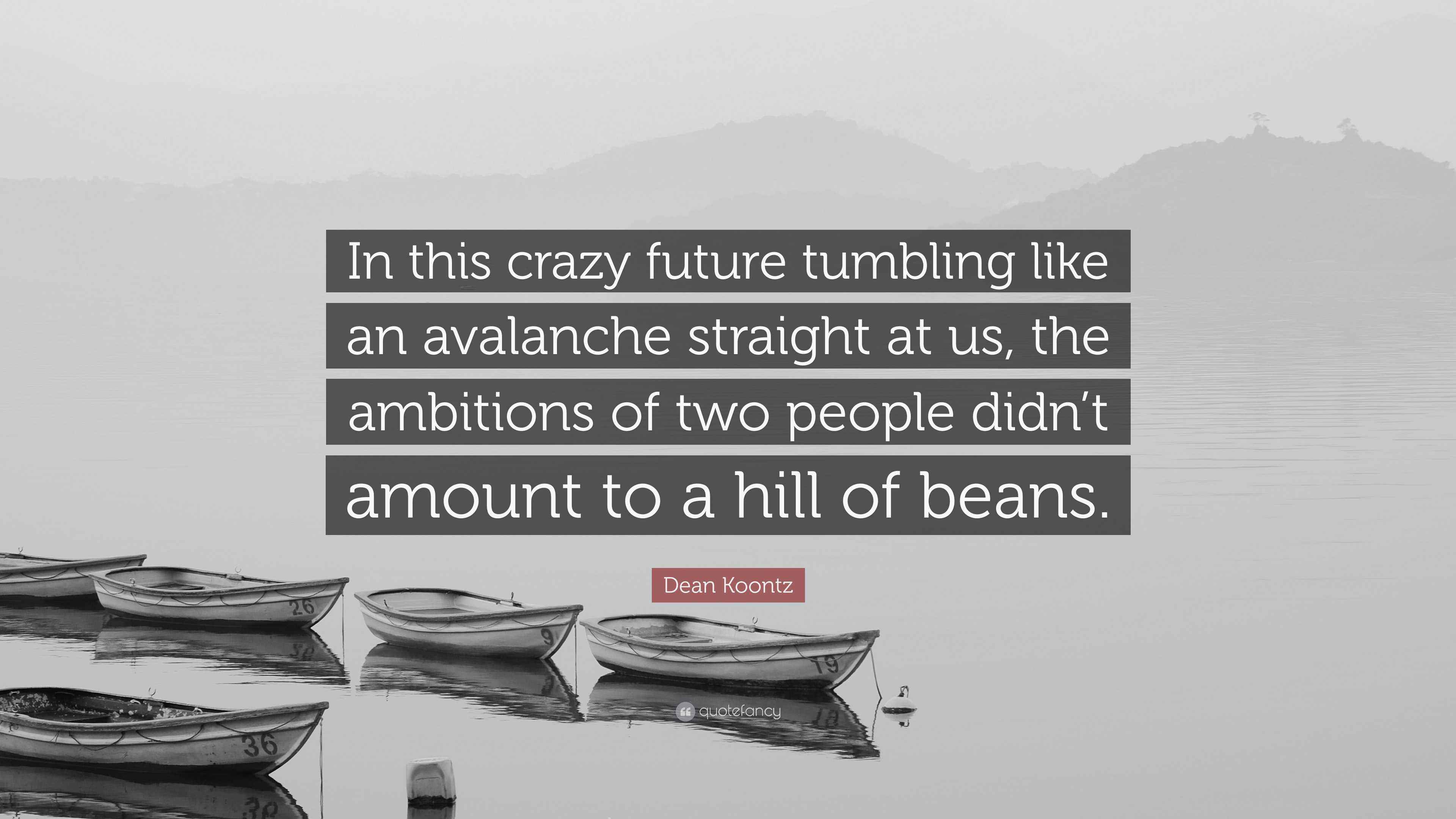 Dean Koontz Quote: “In this crazy future tumbling like an avalanche ...