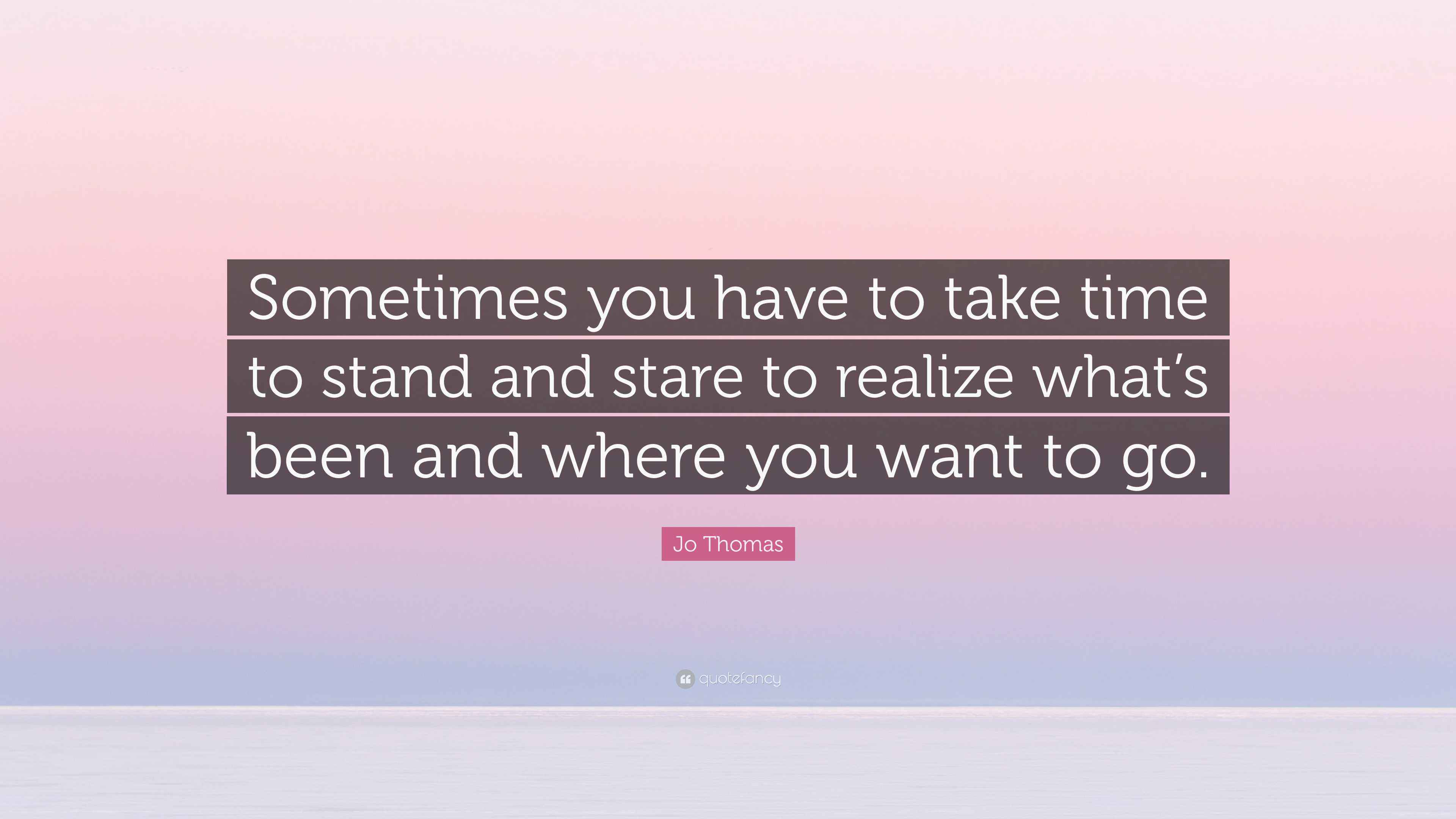 Jo Thomas Quote: “Sometimes you have to take time to stand and stare to ...