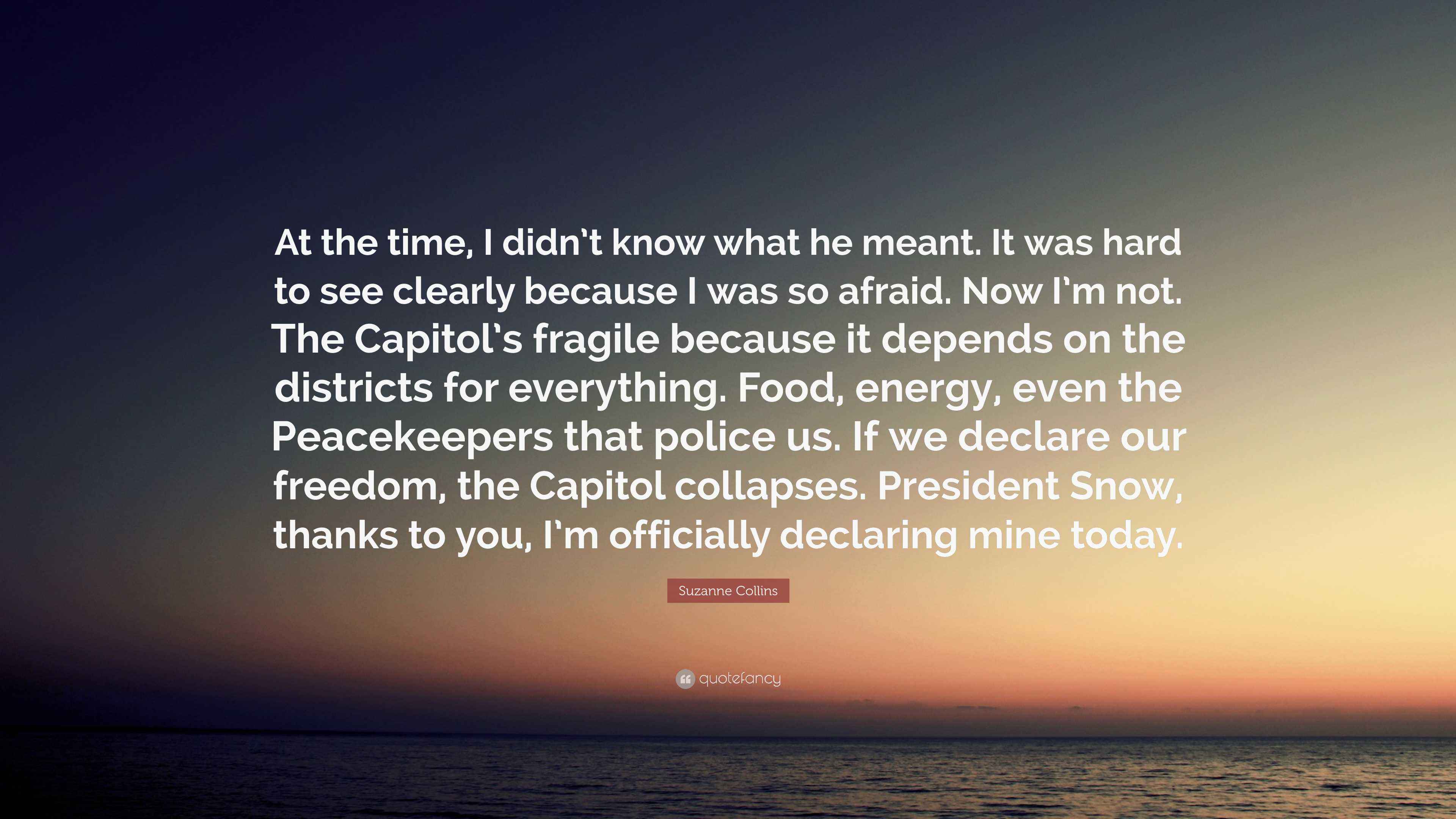 Suzanne Collins Quote: “At the time, I didn’t know what he meant. It ...