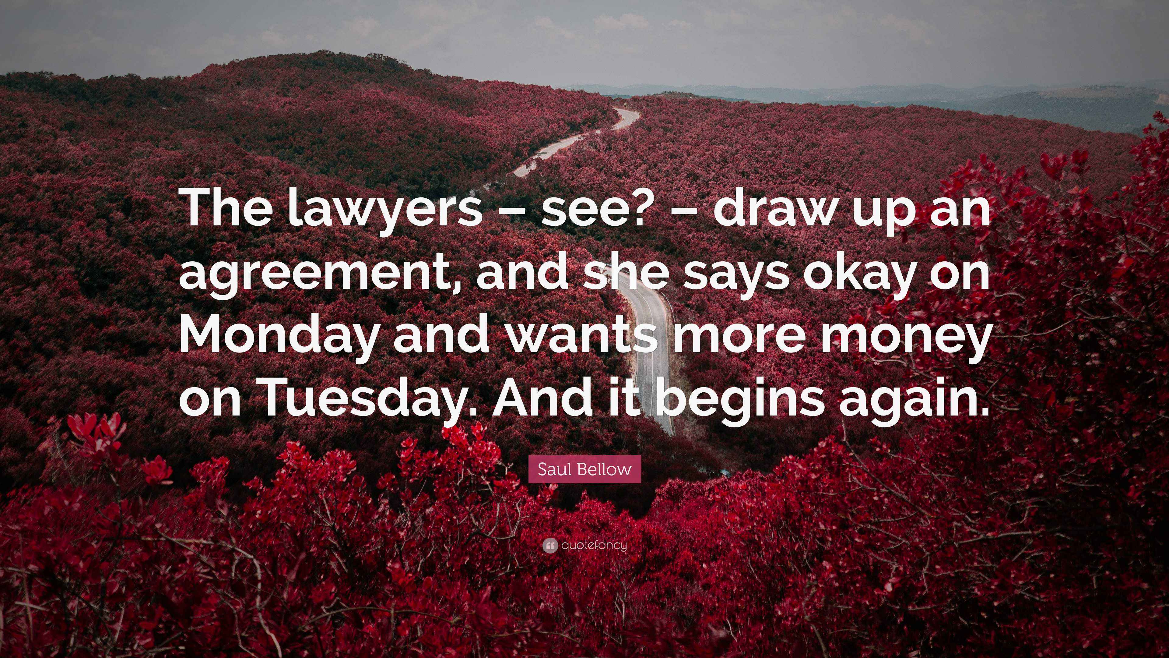Saul Bellow Quote: “The lawyers – see? – draw up an agreement, and she ...