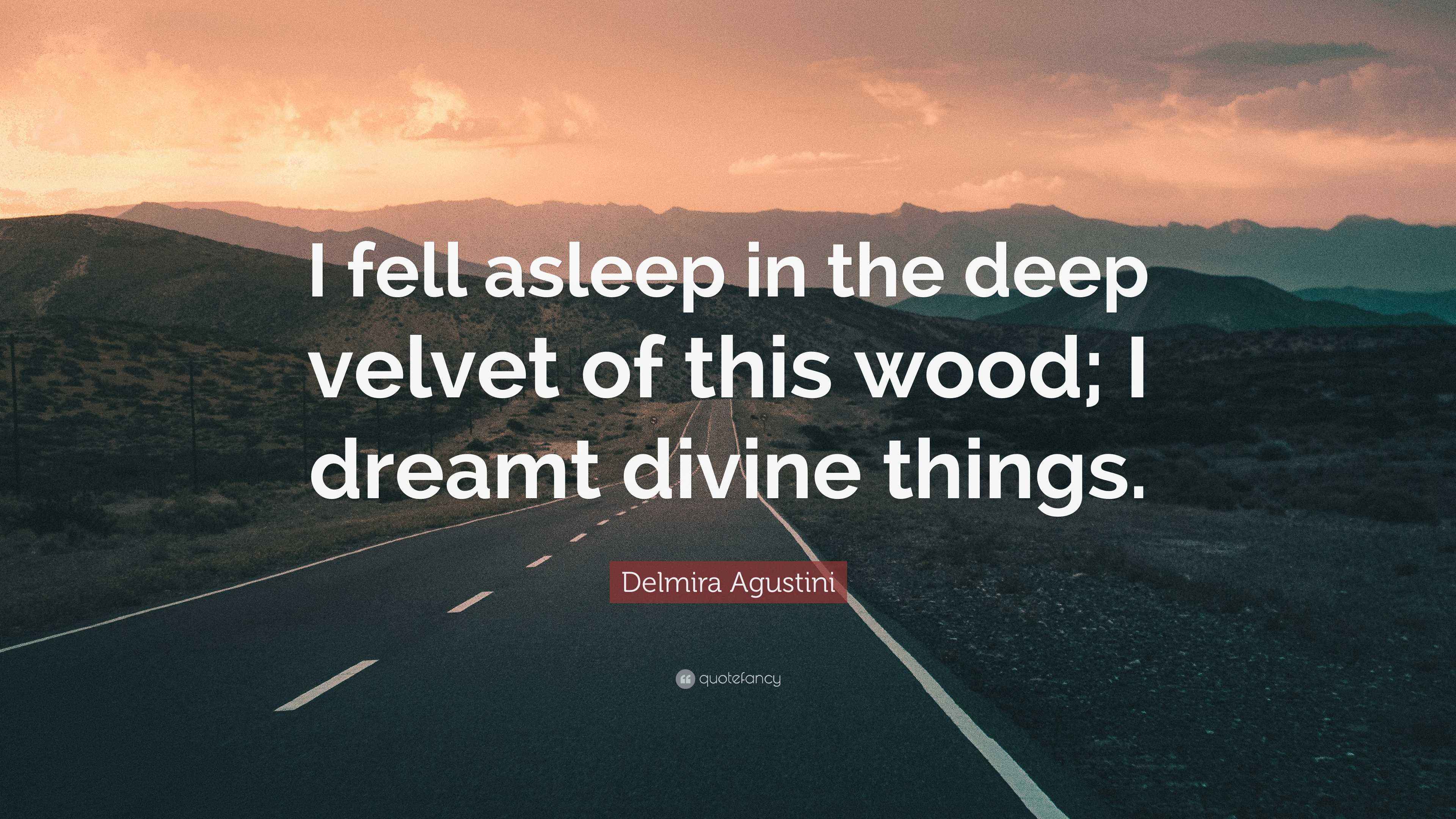 Delmira Agustini Quote: “I fell asleep in the deep velvet of this wood ...
