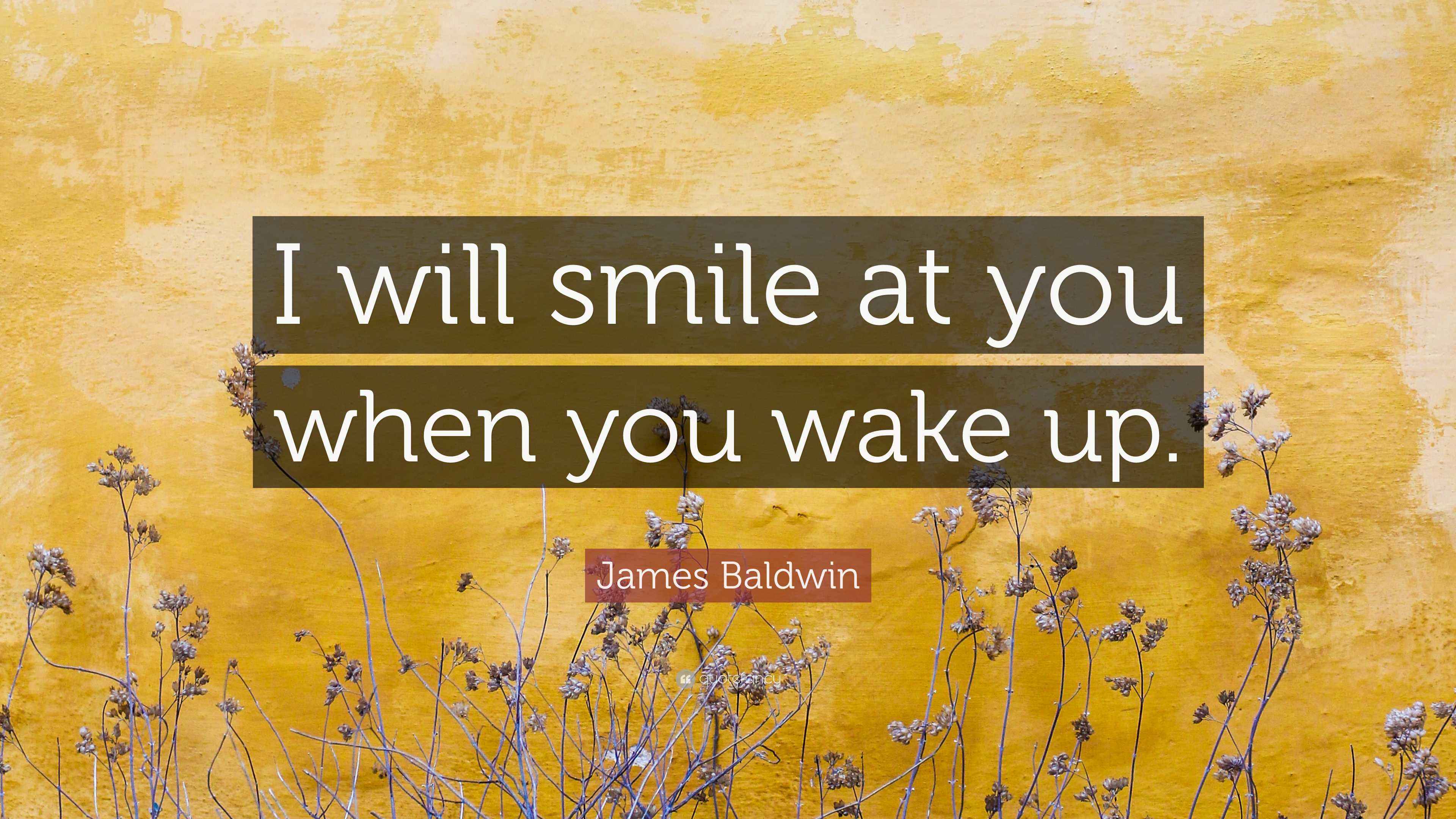 James Baldwin Quote: “I will smile at you when you wake up.”