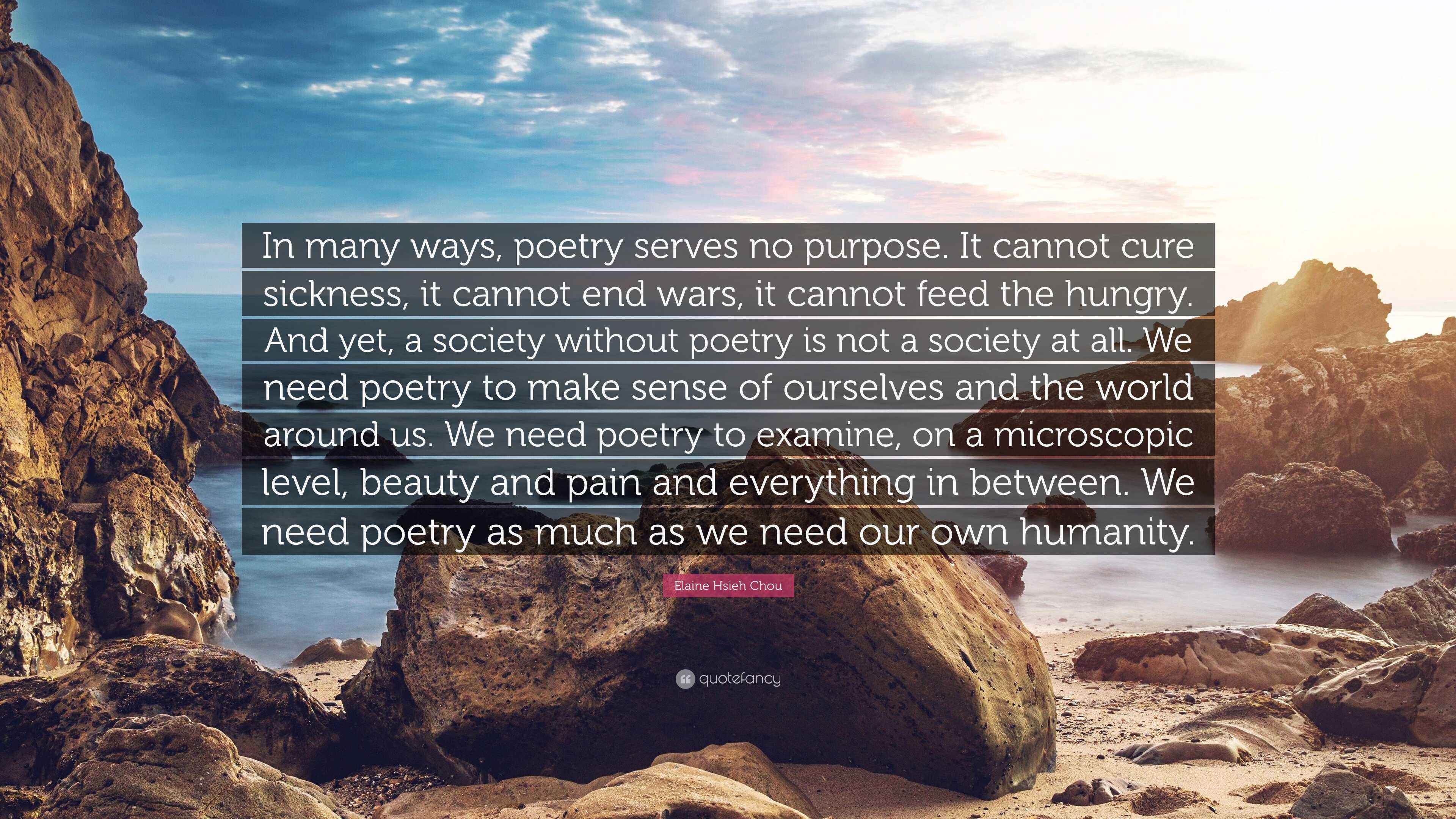 Elaine Hsieh Chou Quote: “In many ways, poetry serves no purpose. It ...