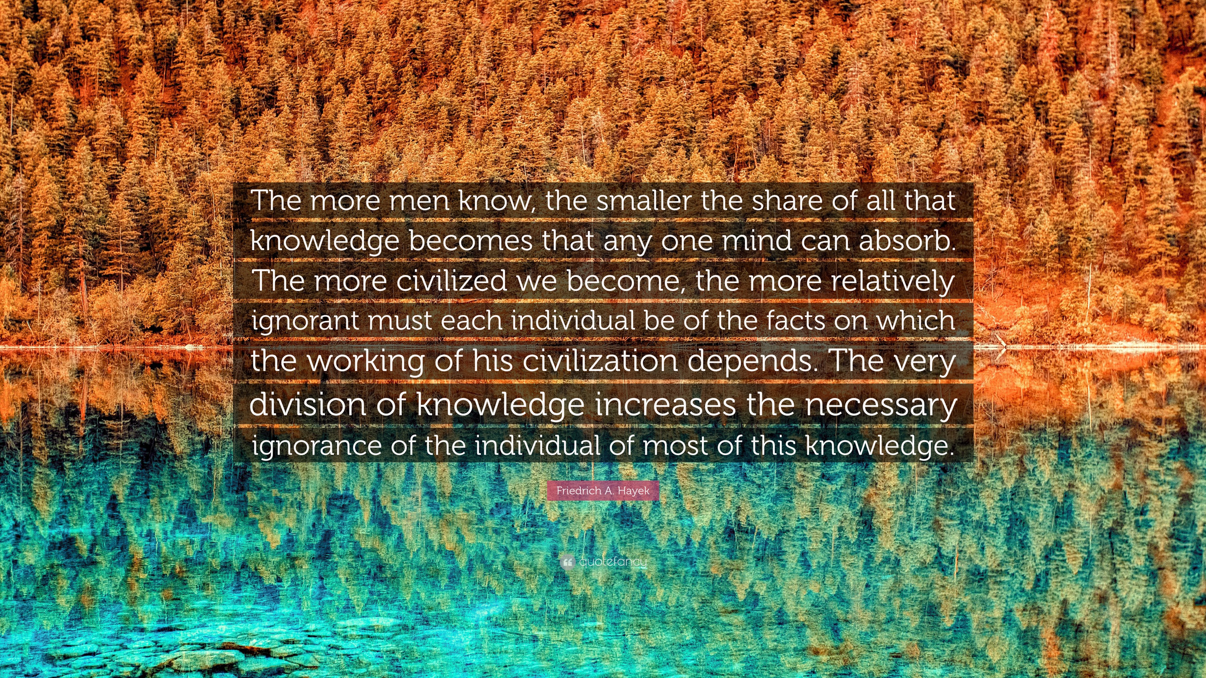 Friedrich A. Hayek Quote: “The more men know, the smaller the share of ...