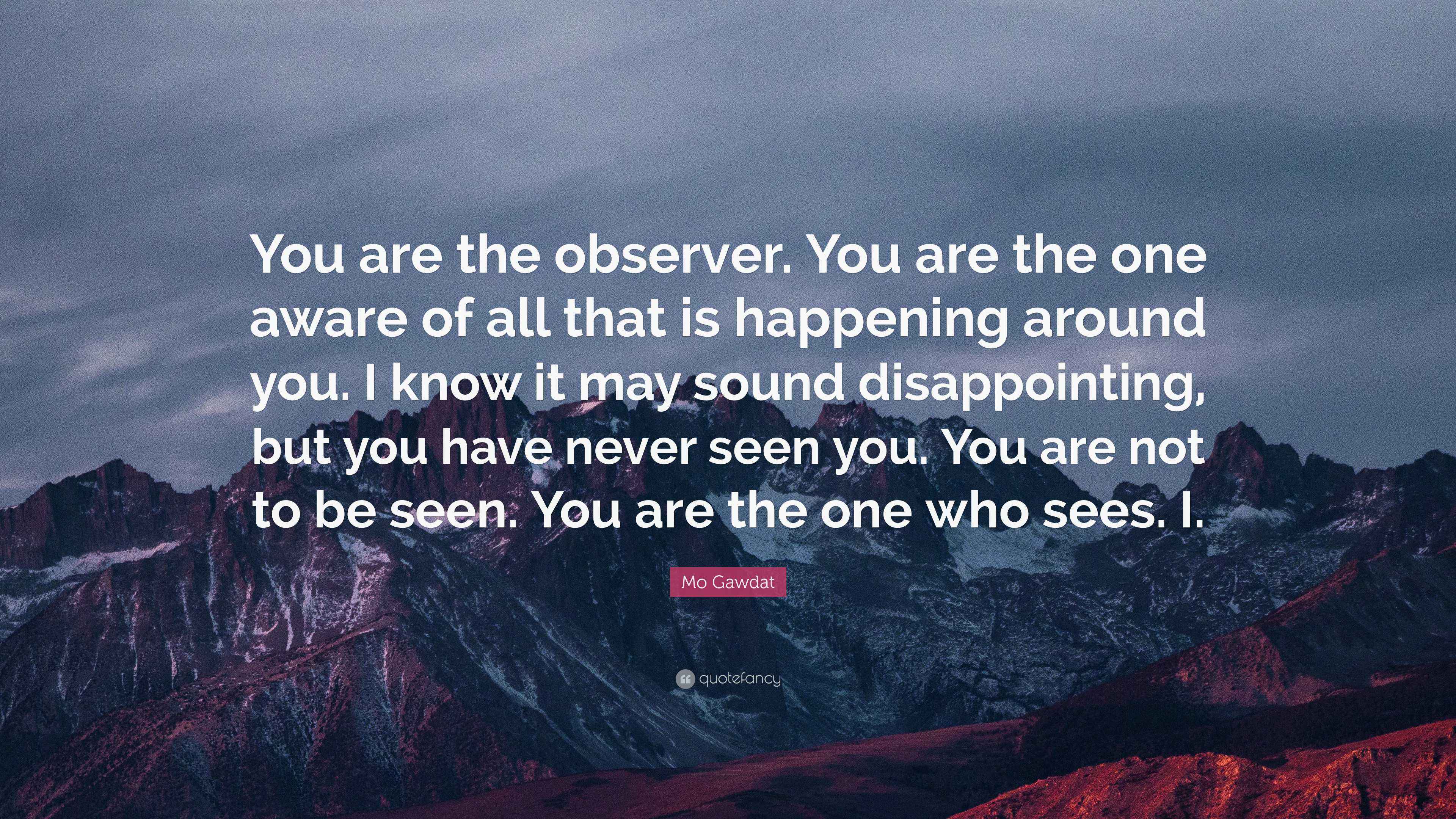 Mo Gawdat Quote: “You are the observer. You are the one aware of all ...