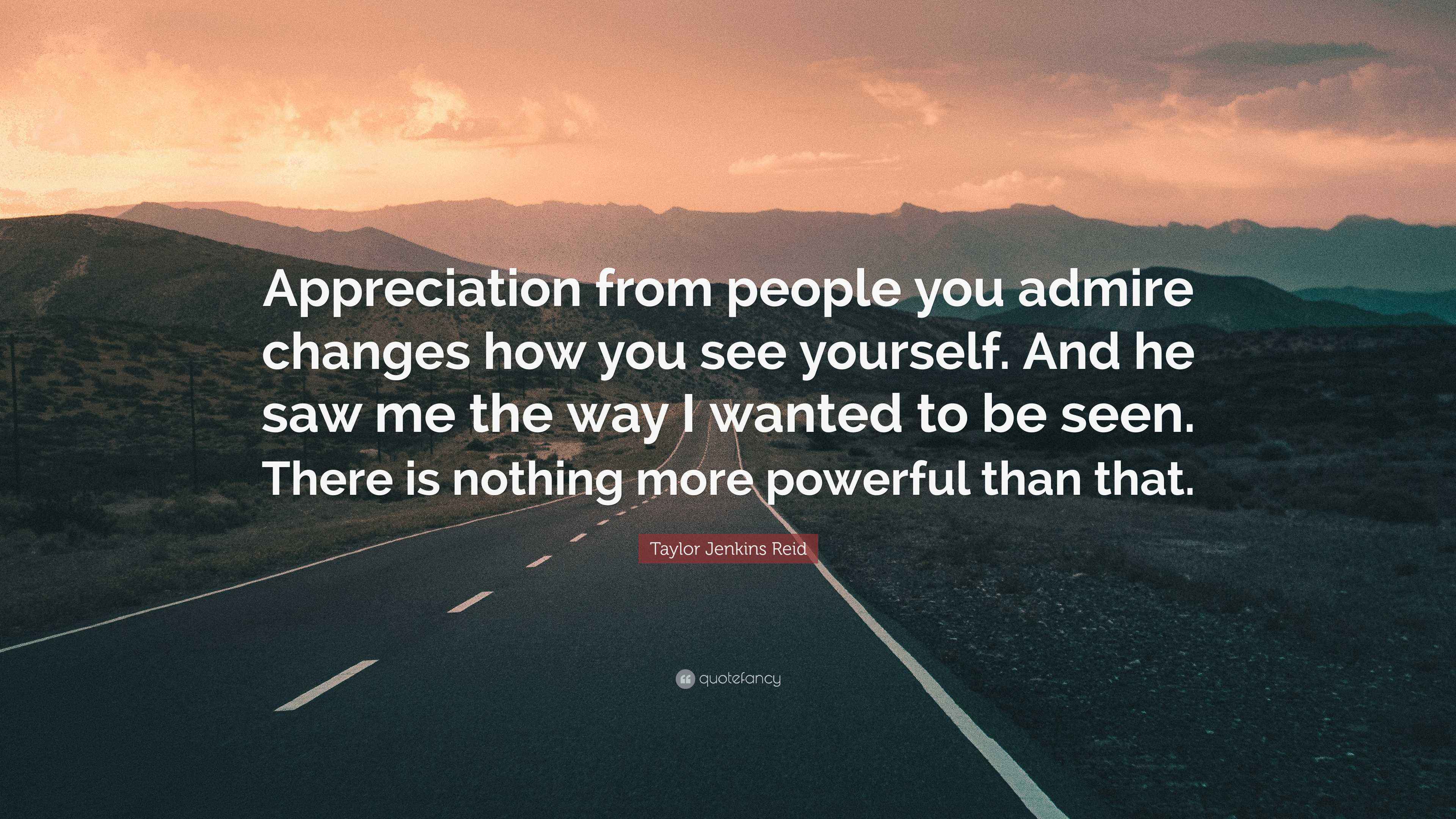 Taylor Jenkins Reid Quote: “Appreciation from people you admire changes ...