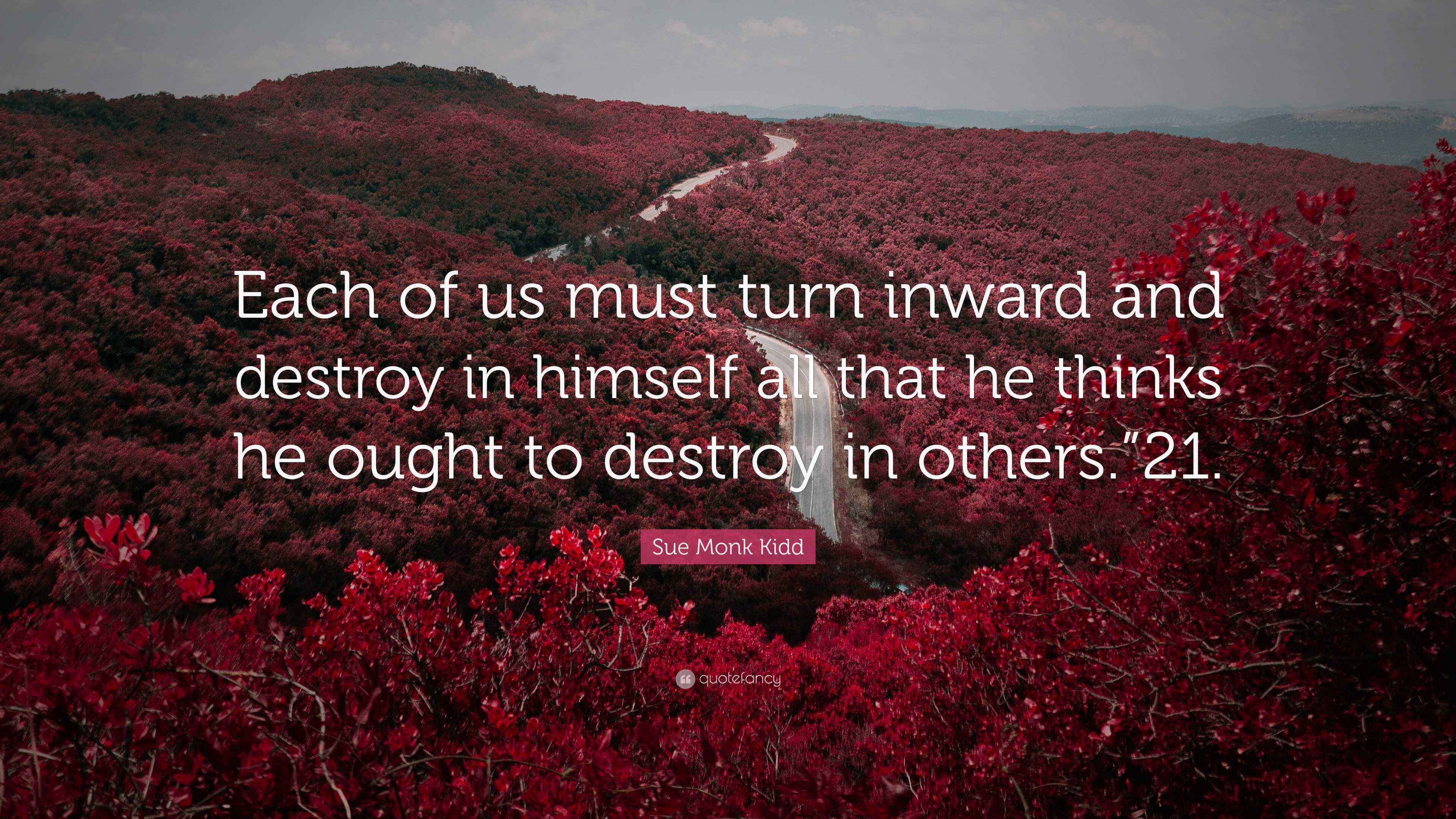 Sue Monk Kidd Quote: “Each of us must turn inward and destroy in ...