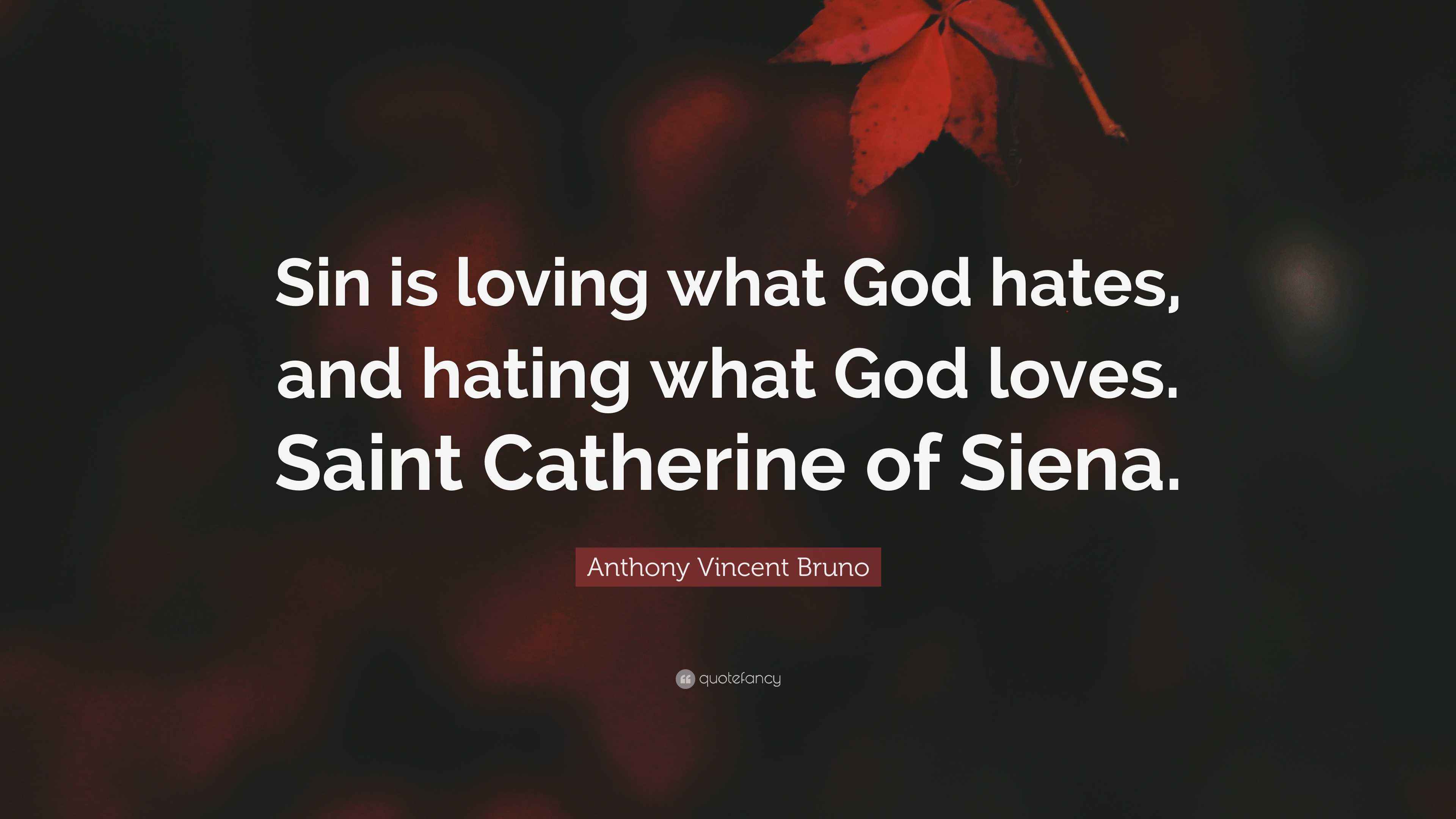 Anthony Vincent Bruno Quote: “Sin is loving what God hates, and hating ...