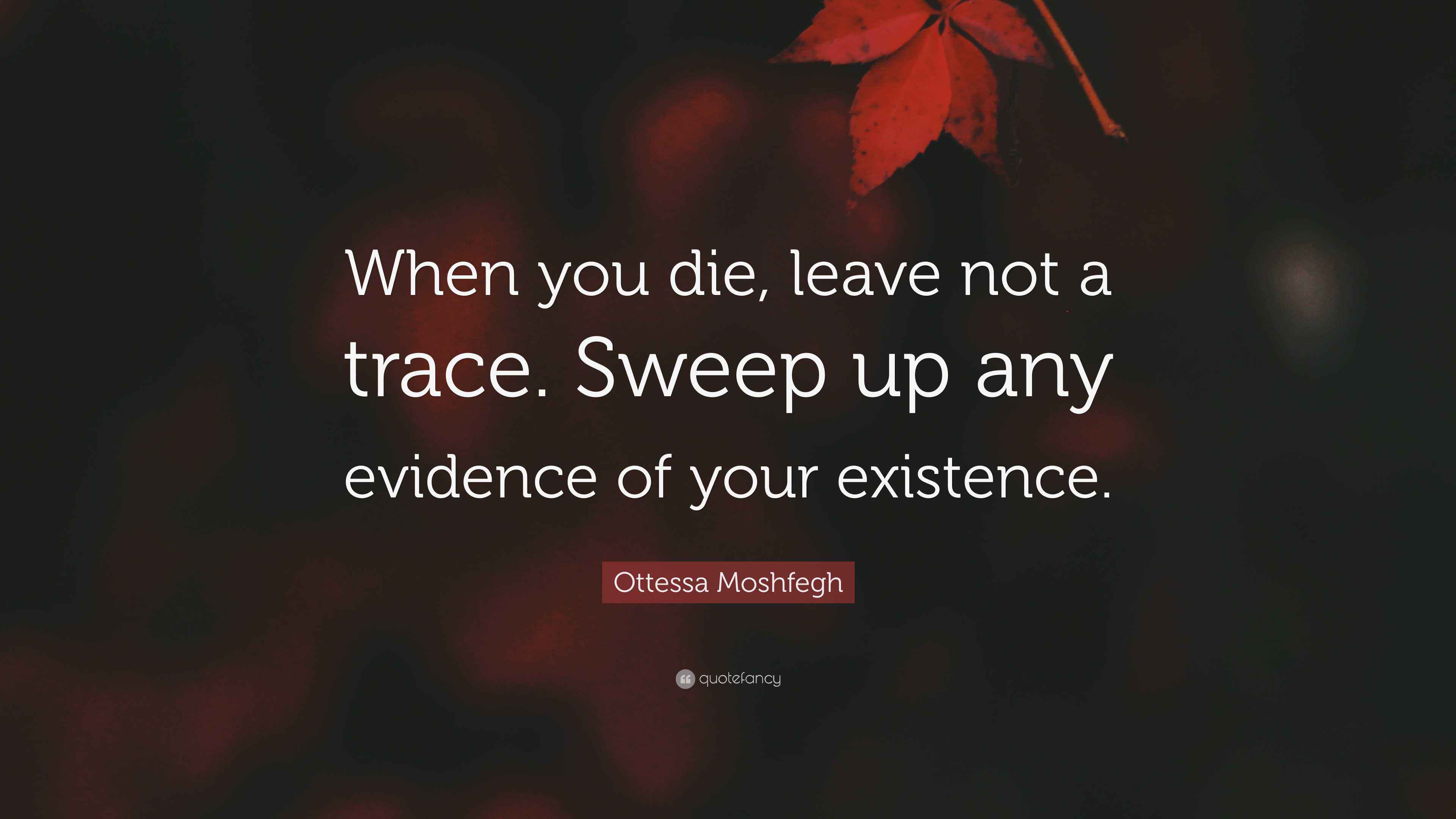Ottessa Moshfegh Quote: “When you die, leave not a trace. Sweep up any ...