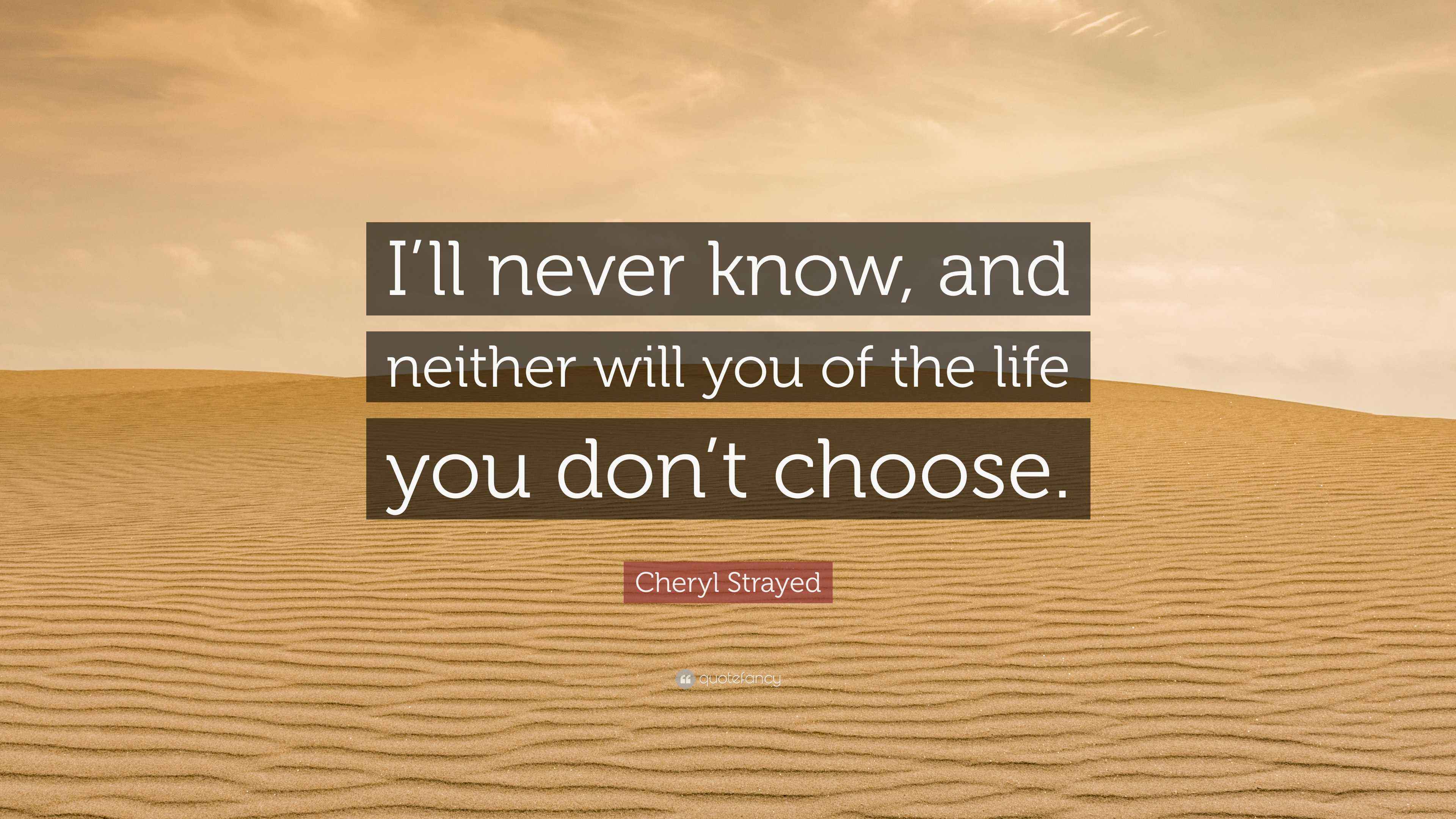 Cheryl Strayed Quote: “I’ll never know, and neither will you of the ...