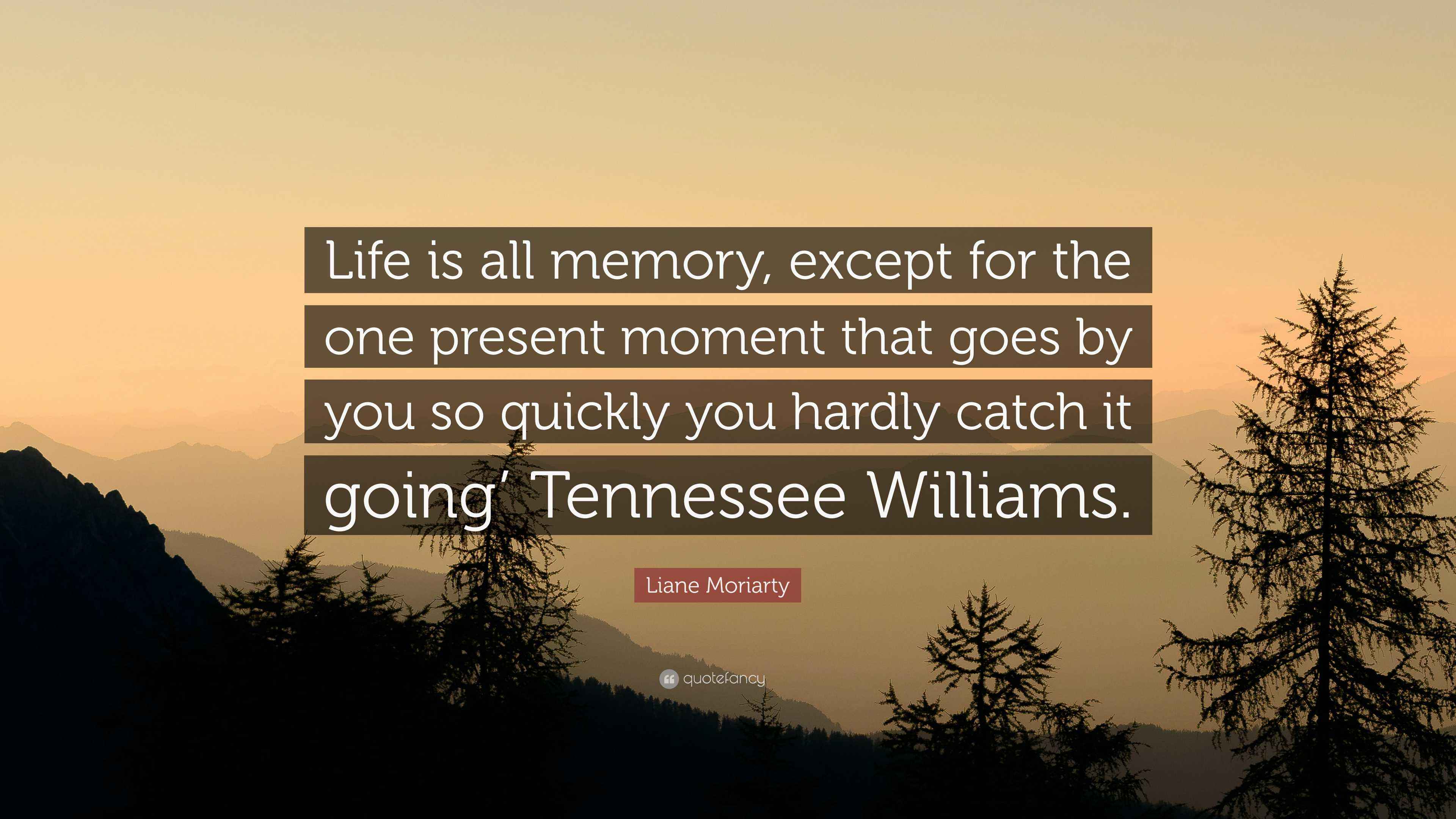 Liane Moriarty Quote: “Life is all memory, except for the one present moment that goes by you so ...