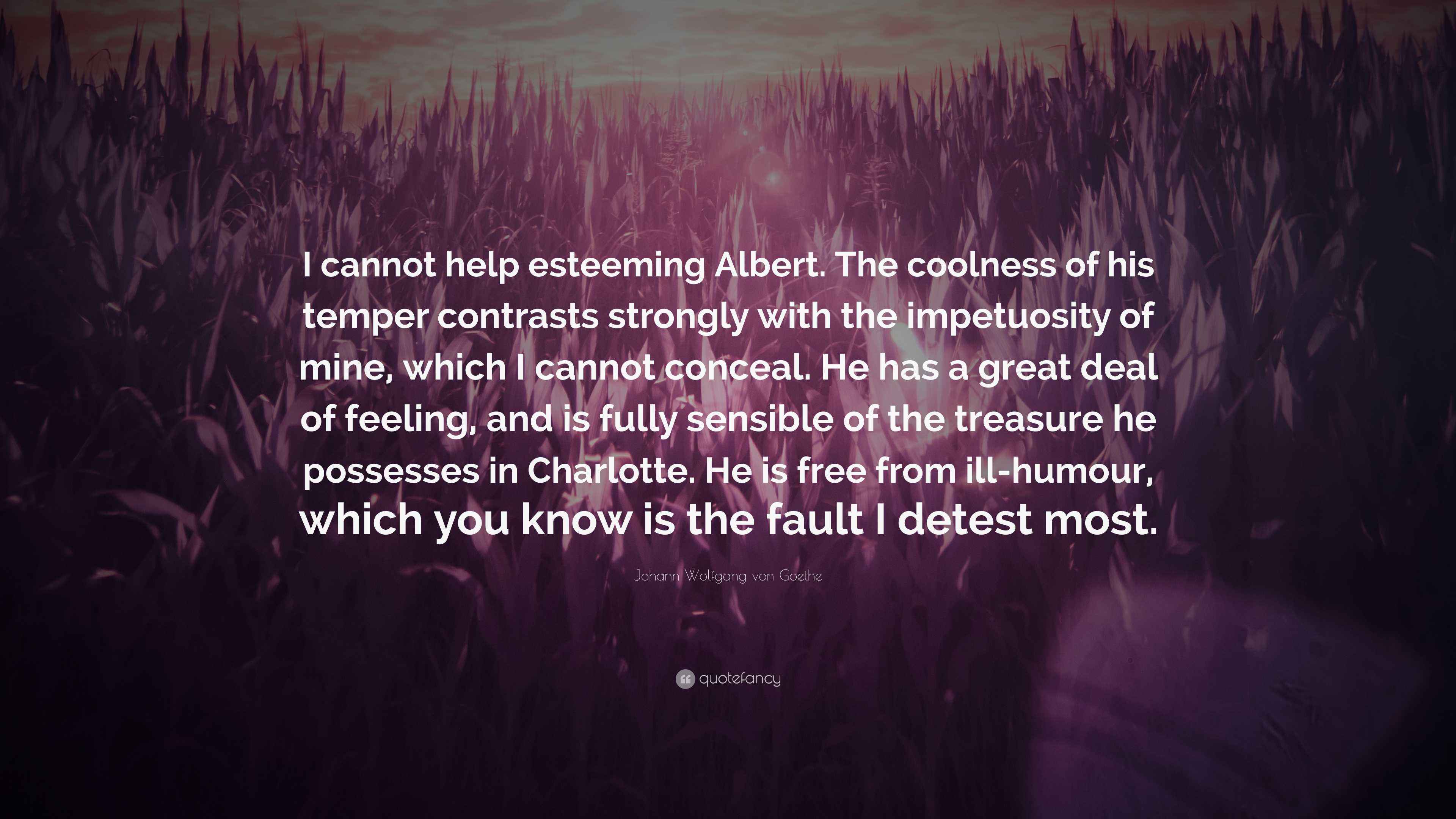 Johann Wolfgang von Goethe Quote: “I cannot help esteeming Albert. The ...