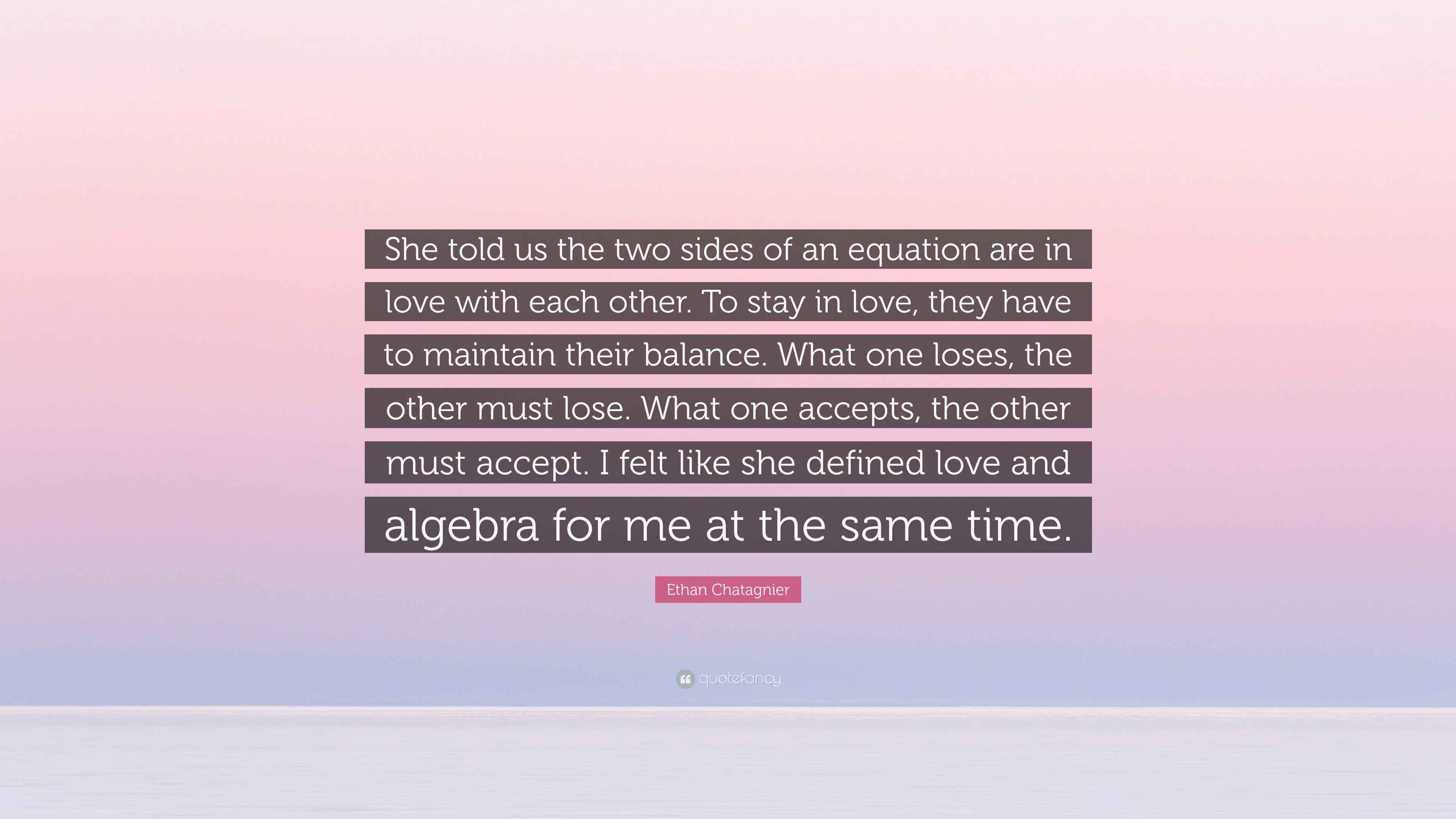 Ethan Chatagnier Quote: “She told us the two sides of an equation are ...