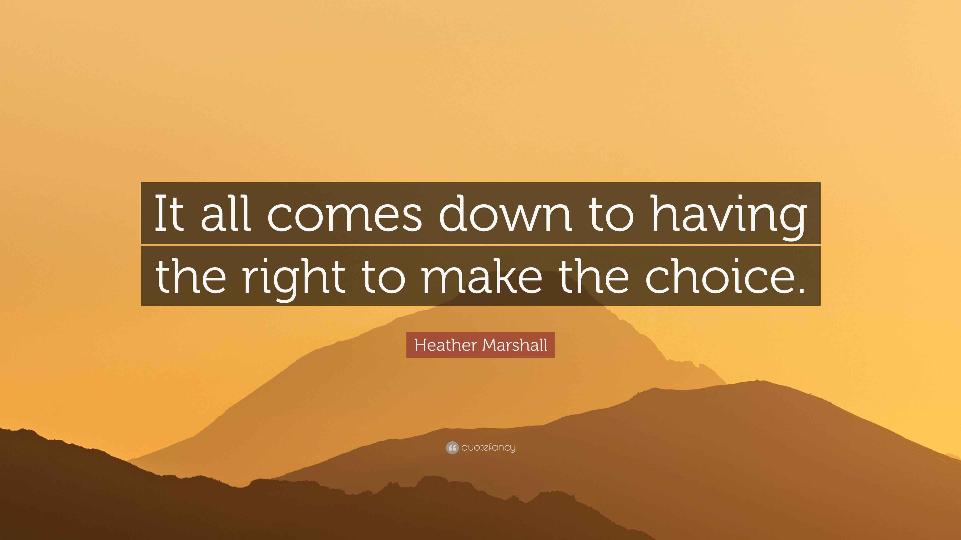Heather Marshall Quote: “It all comes down to having the right to make ...