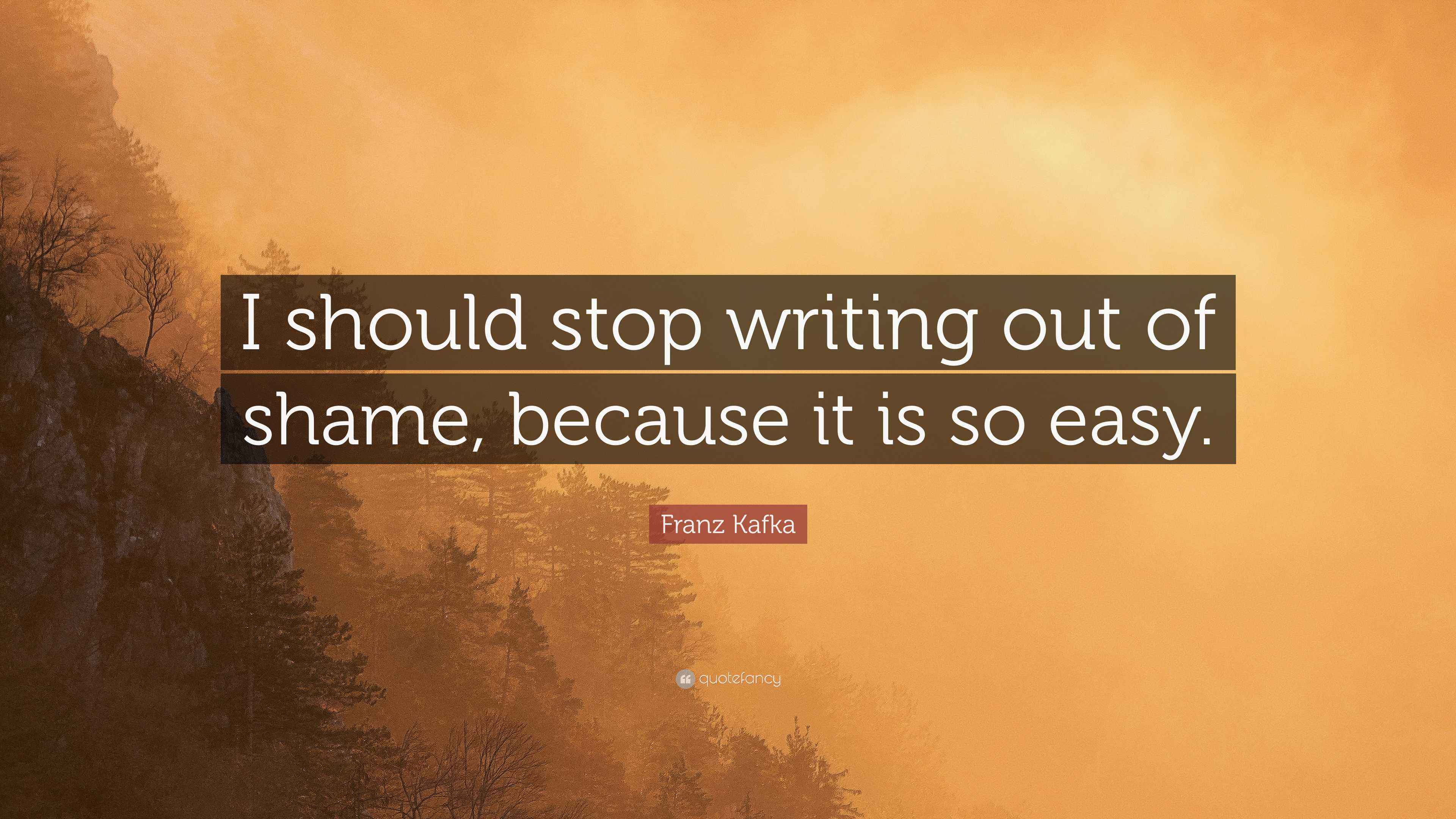 Franz Kafka Quote: “I should stop writing out of shame, because it is ...